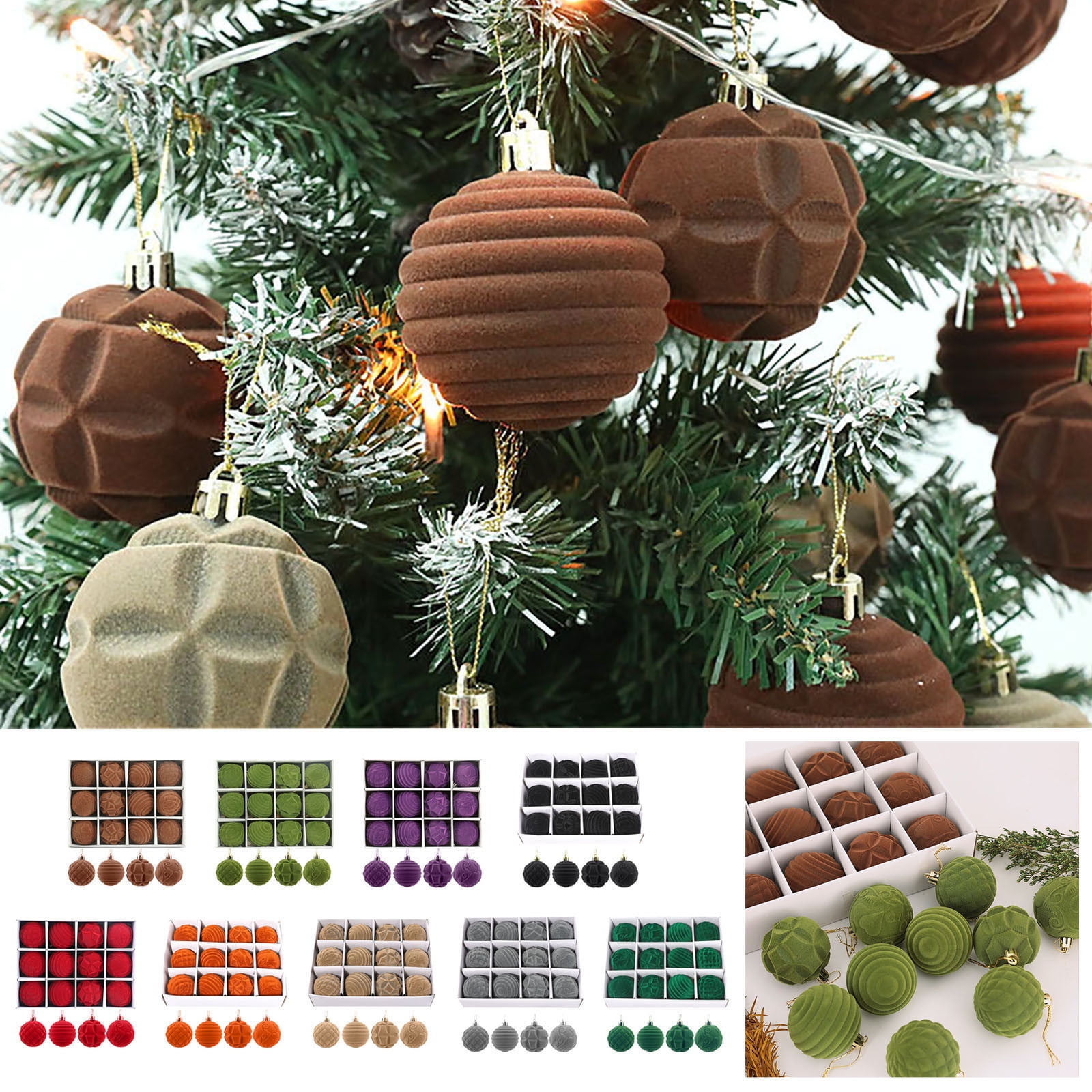 Christmas Balls, Velvet Christmas Ornaments for Tree Set of 12 ...