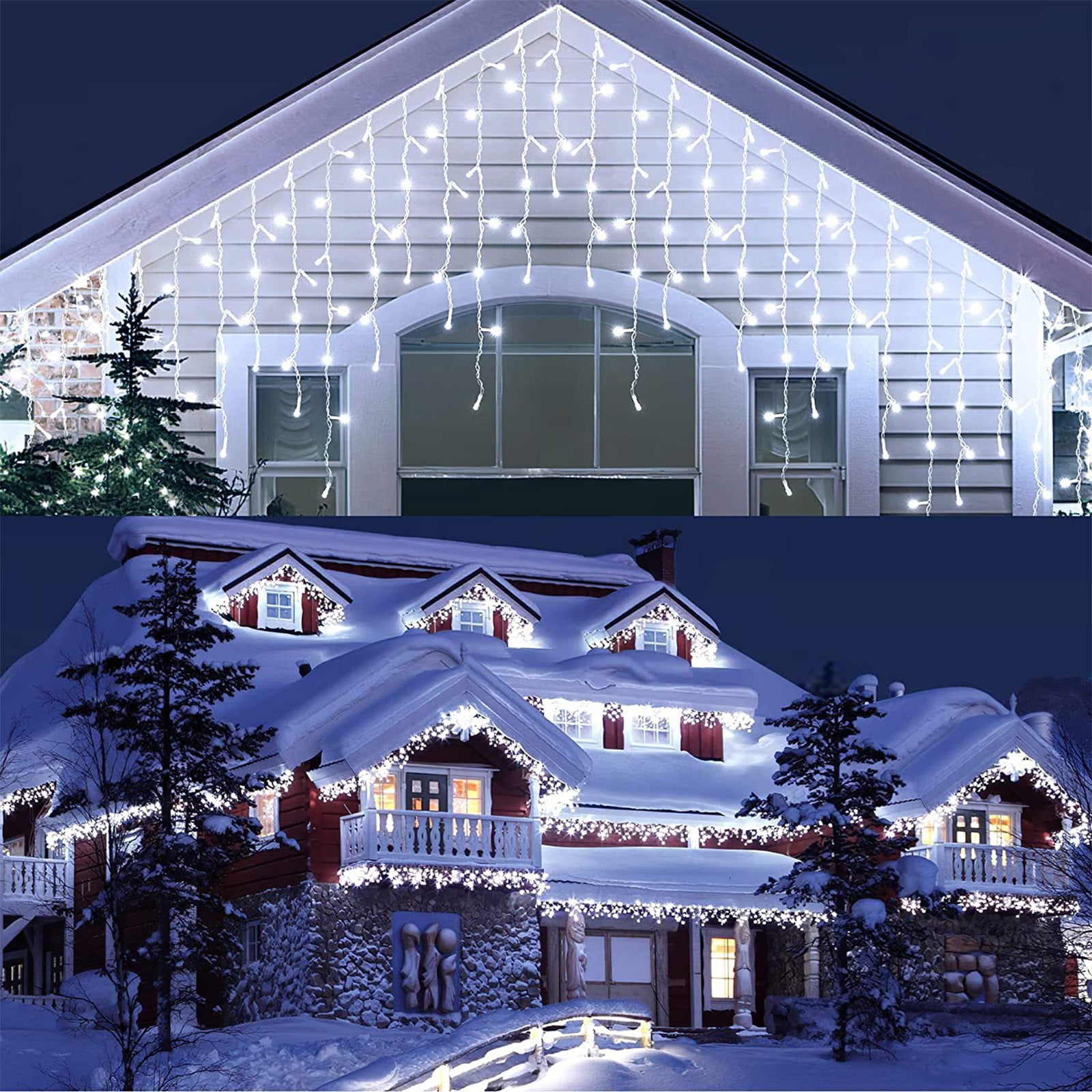 Rojia Christmas Icicle Lights, 400 LED, 32.8ft, 8 Modes, Icicle ...