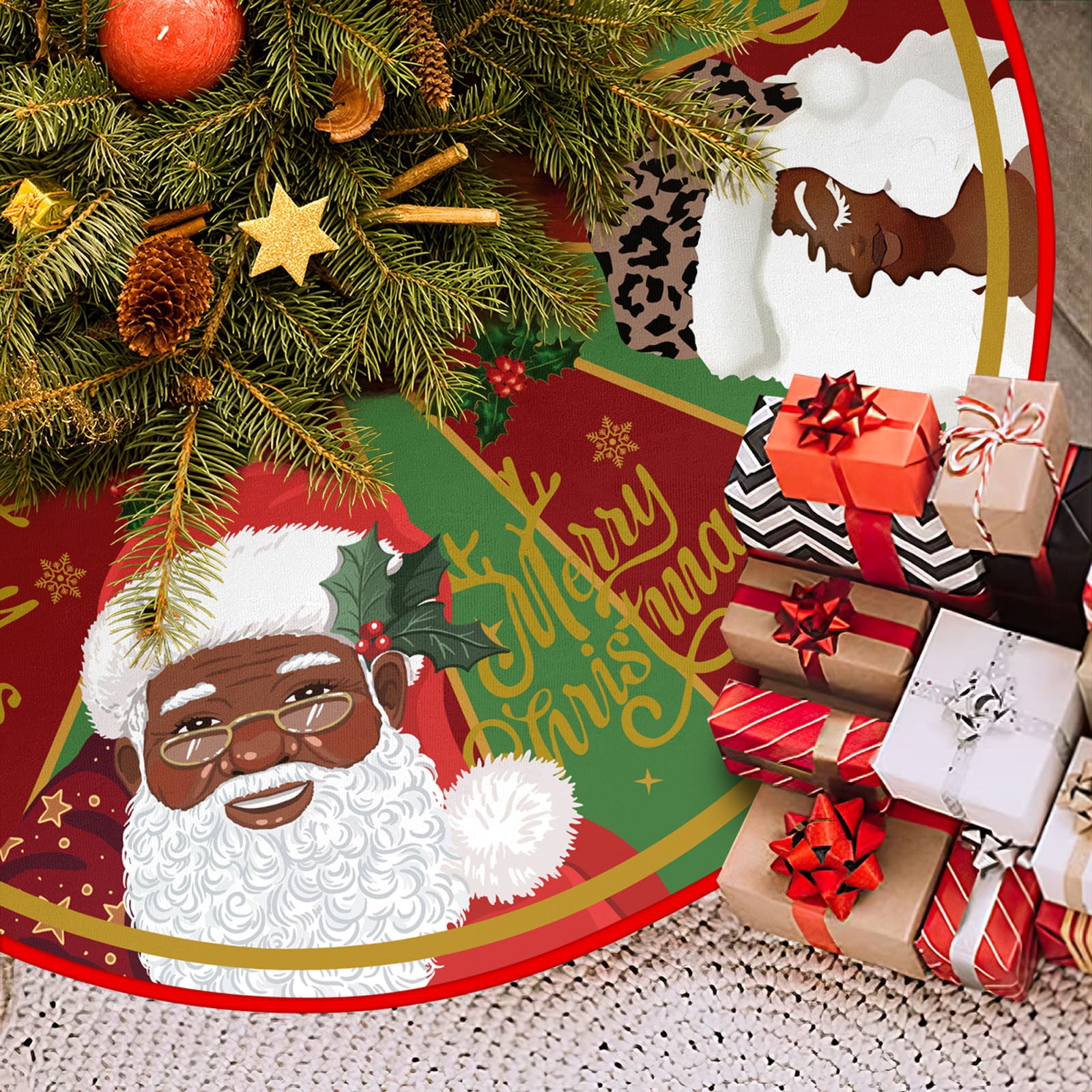 Christmas Mini Tree Skirt, 48 Inch Santa Claus Xmas Tree Skirts Black ...