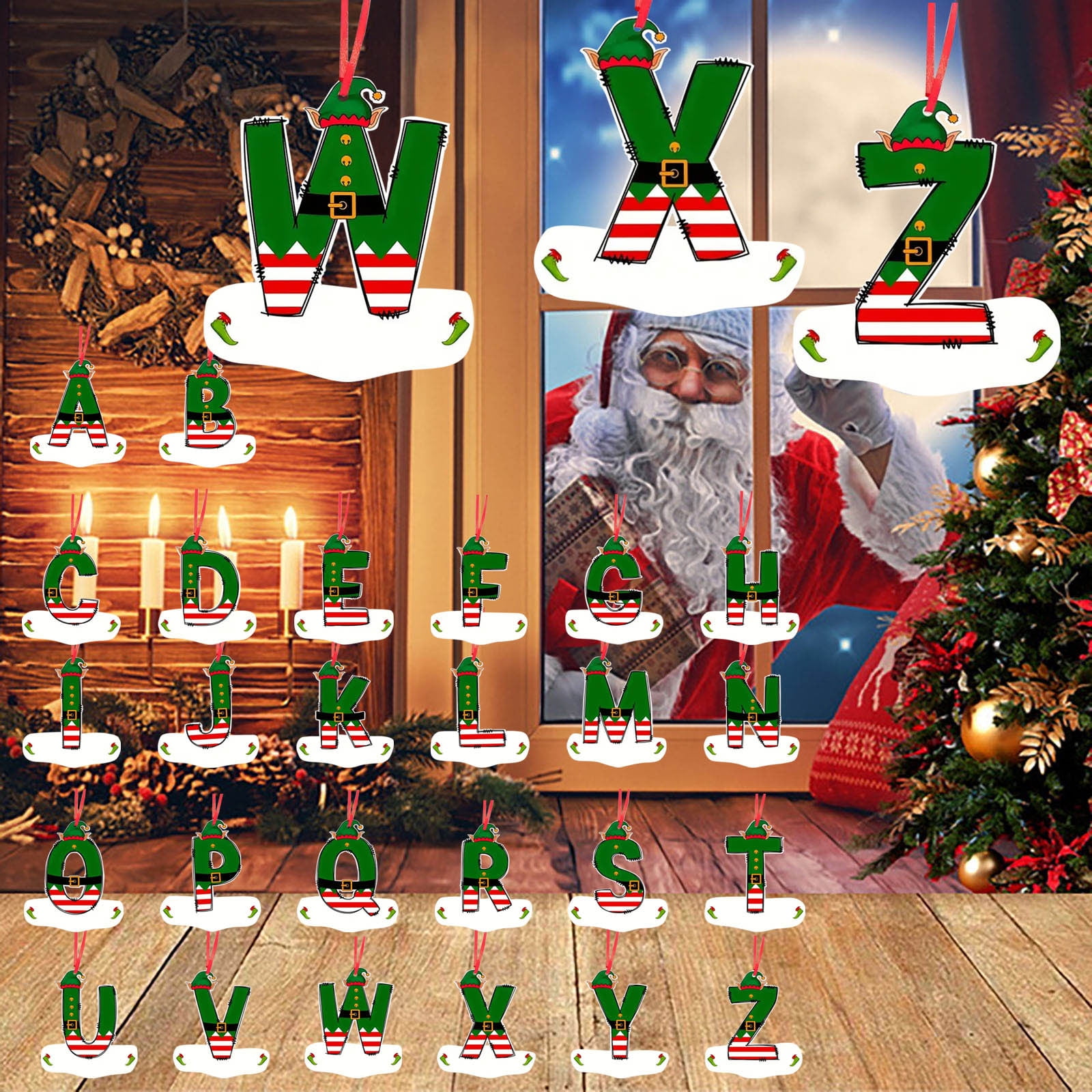 Rojia Christmas Santa Claus Alphabet Pendant DIY Personalized Name 26 ...
