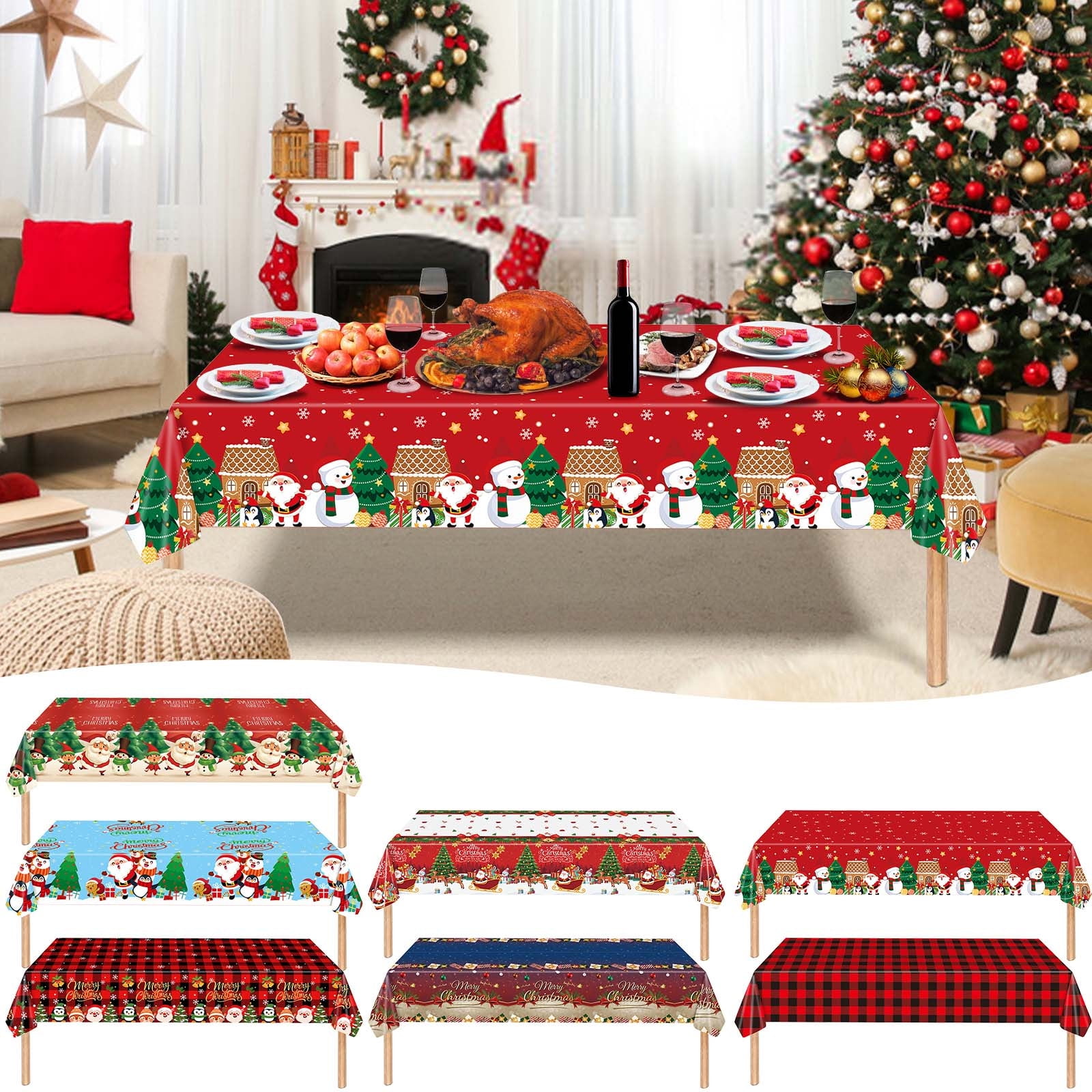 Christmas Tablecloth Party Decorations, Merry Christmas Santa ...