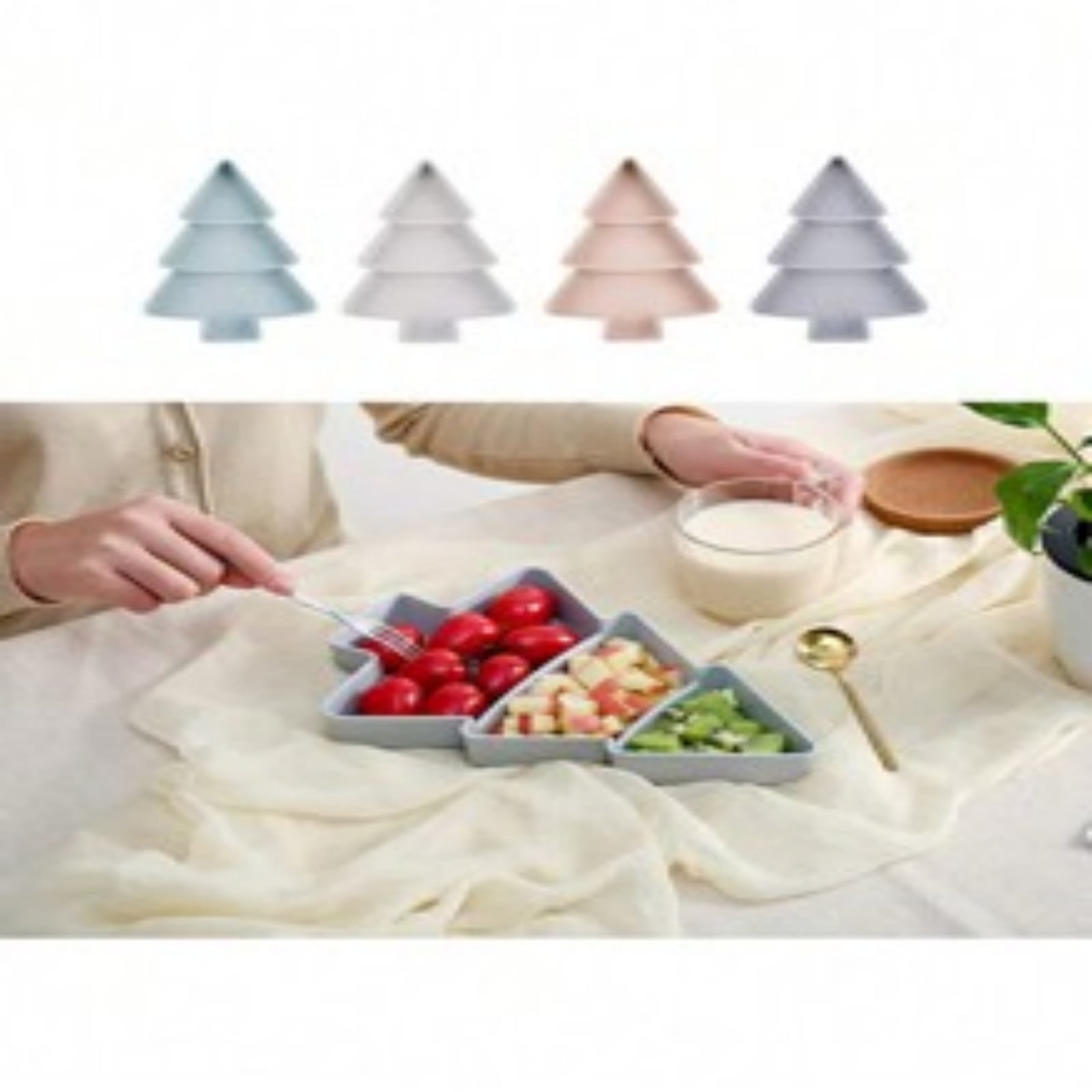 Rojia Christmas Tree Shaped Plates, 3 Grid Serving Tray with Tray ...