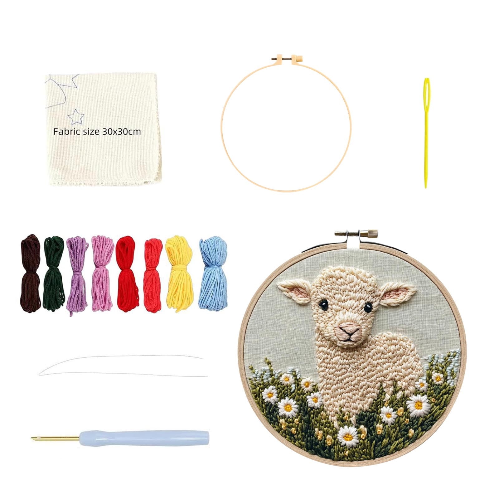 DIY Punch Needle Kits, Cute Sheep Pattern, 7" x 7" Hoop Embroidery ...