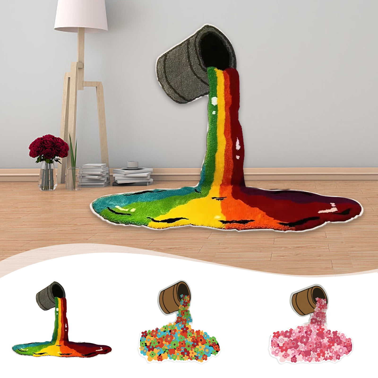 Design Bucket Carpet, Fun Rainbow Rug, 3D Irregular Rug, Non Slip Floor ...