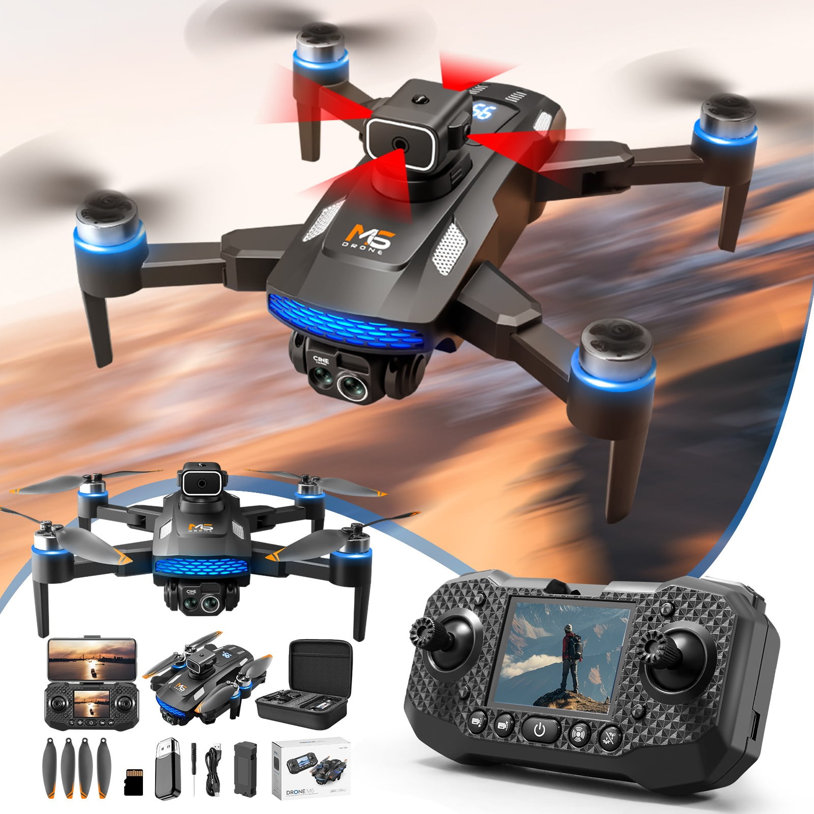 Rojia Drone M6, 1080P HD Drone with Rechargeable Screen Remote Control ...