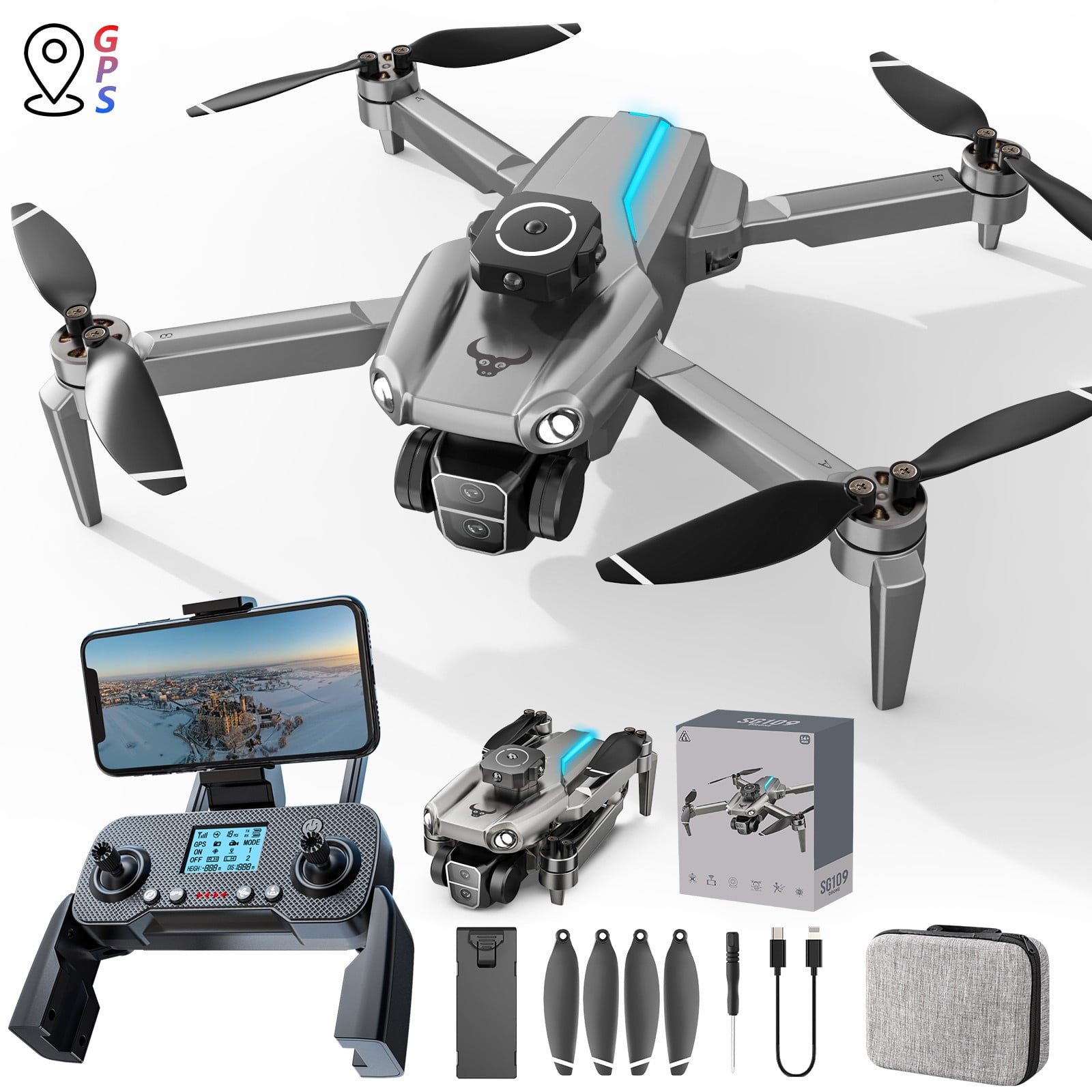 Rojia Drone SG109, 1080P Dual HD Adjustable Angle ESC Camera Drone with ...