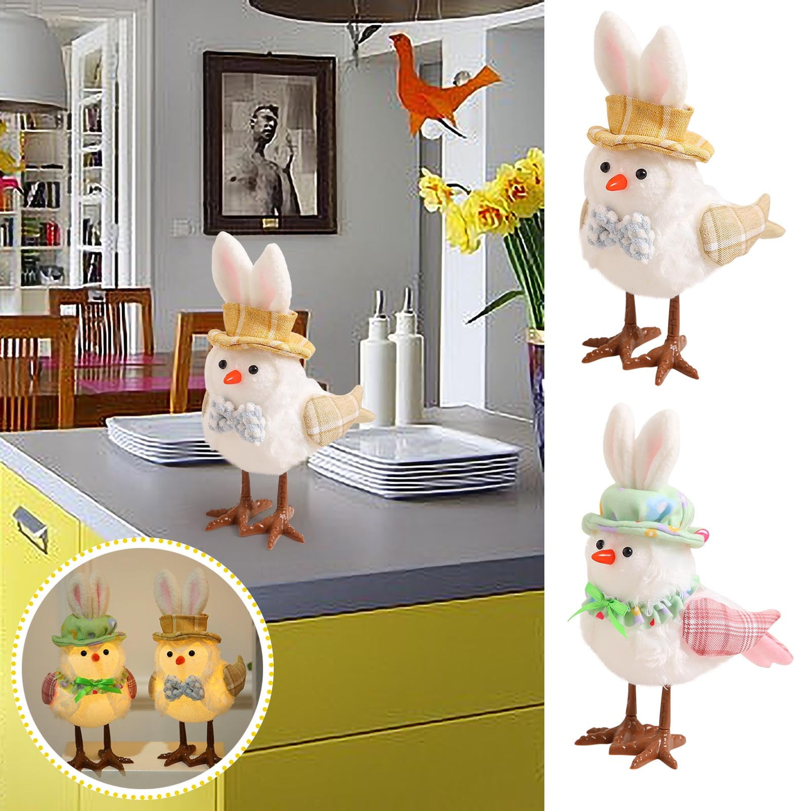 Easter Bunny Rabbit Bird Figurine Light up Garden Animals Sculptures ...