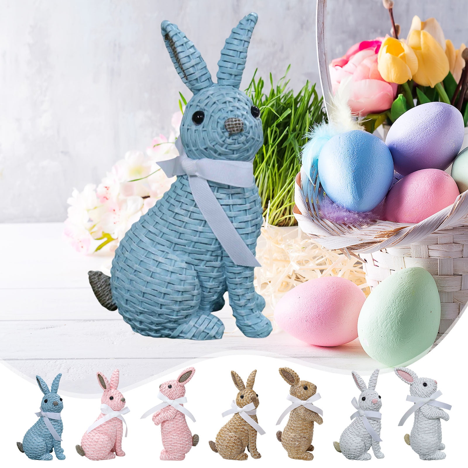 Easter Bunny Tabletop Decor, Rattan Effect Resin Bunny Statue, Easter ...