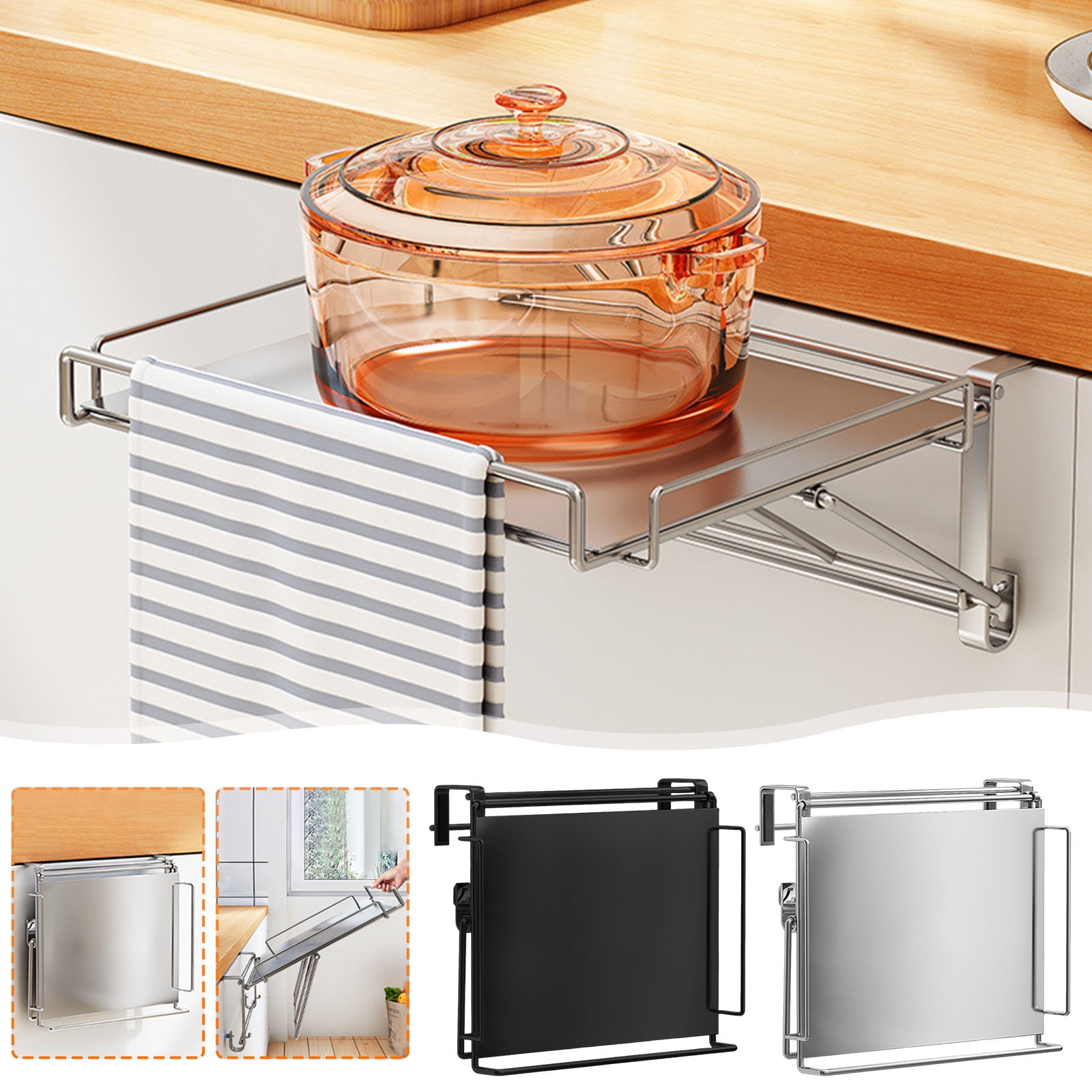 Foldable Stainless Steel Door Hook Organizer & Countertop Shelf for ...