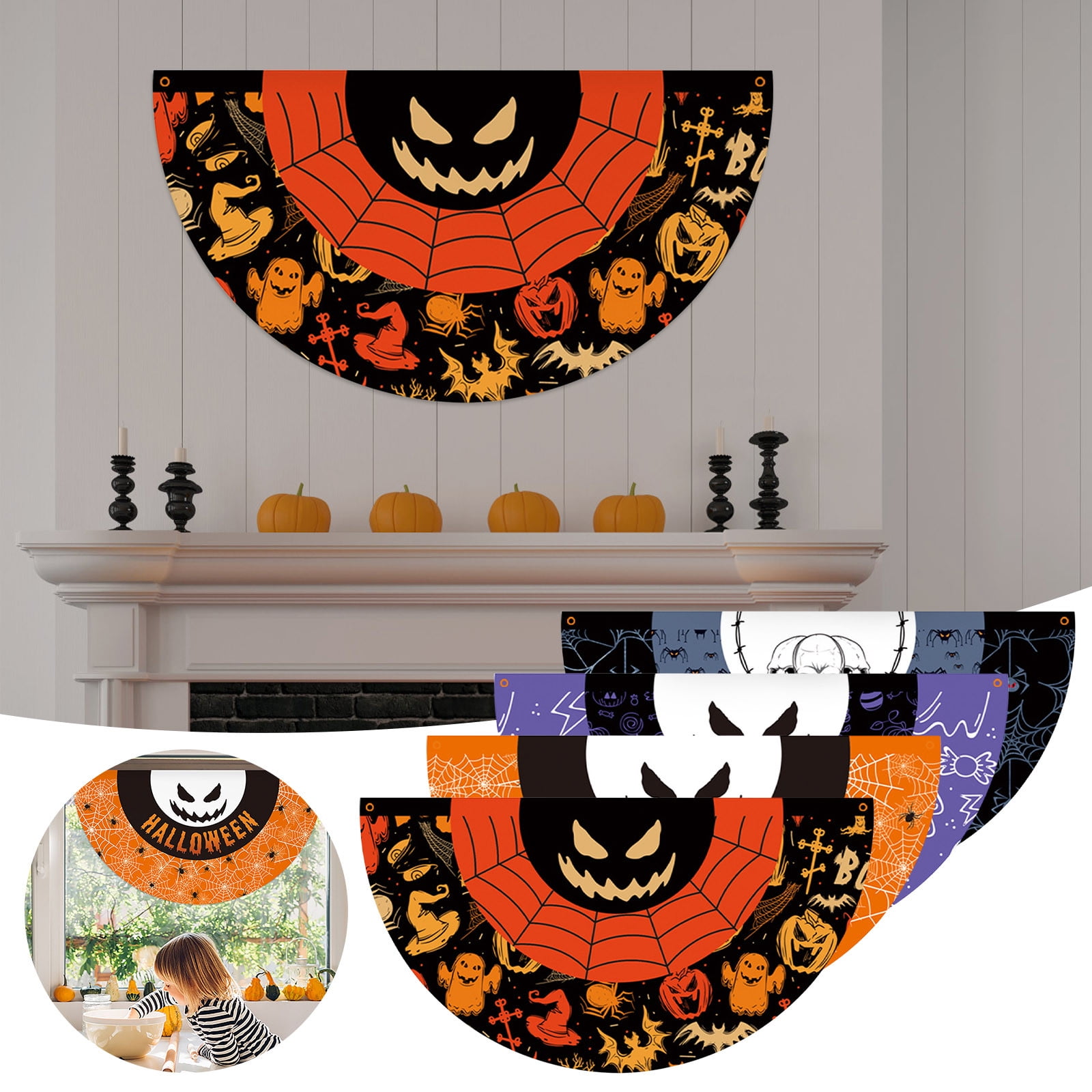 Halloween Bunting Flag Happy Halloween Fan Flag, Halloween Pumpkin ...