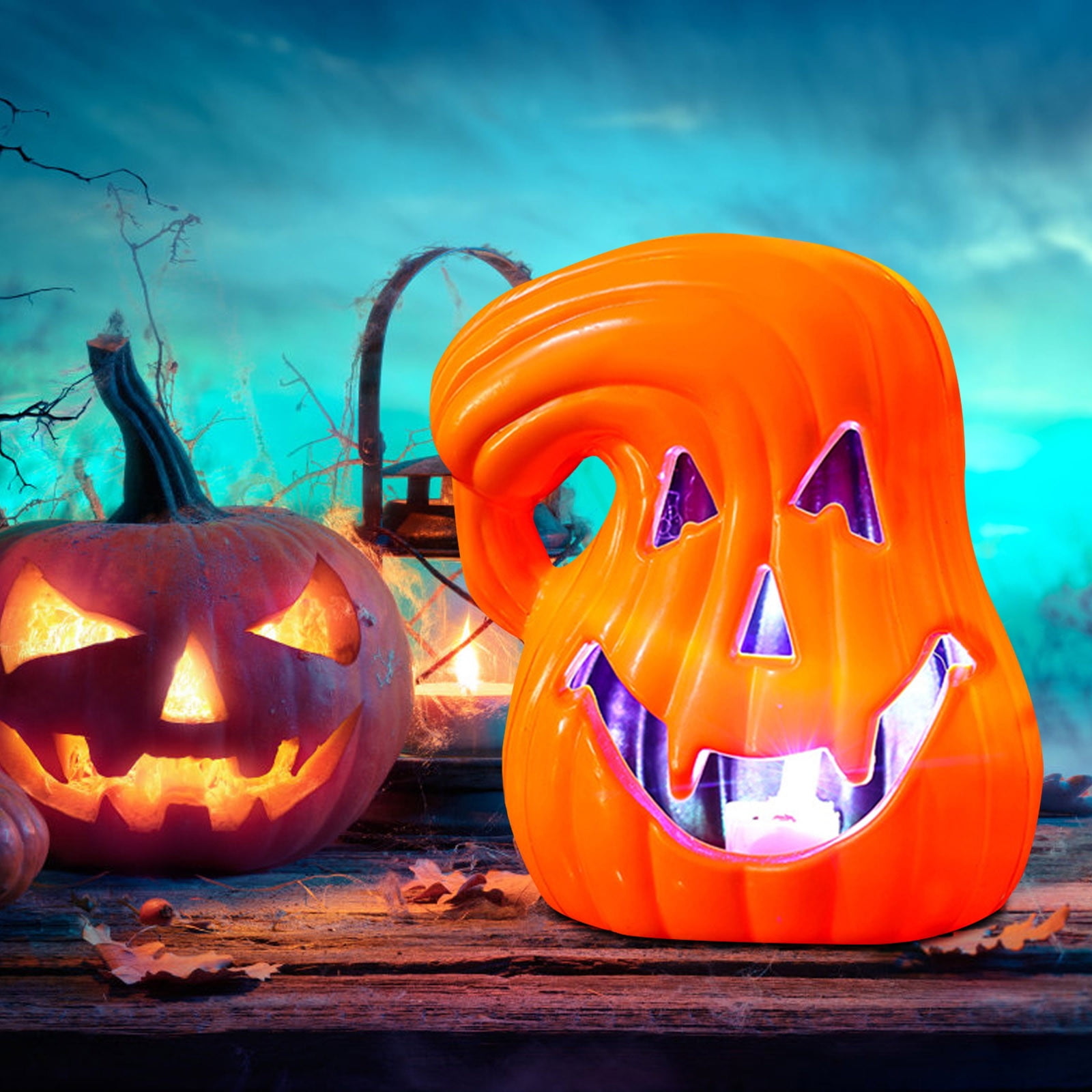 LED Pumpkin Lantern Halloween Buckets Light Up Pumpkin Twisted Plastic Pumpkin Decorations for ...