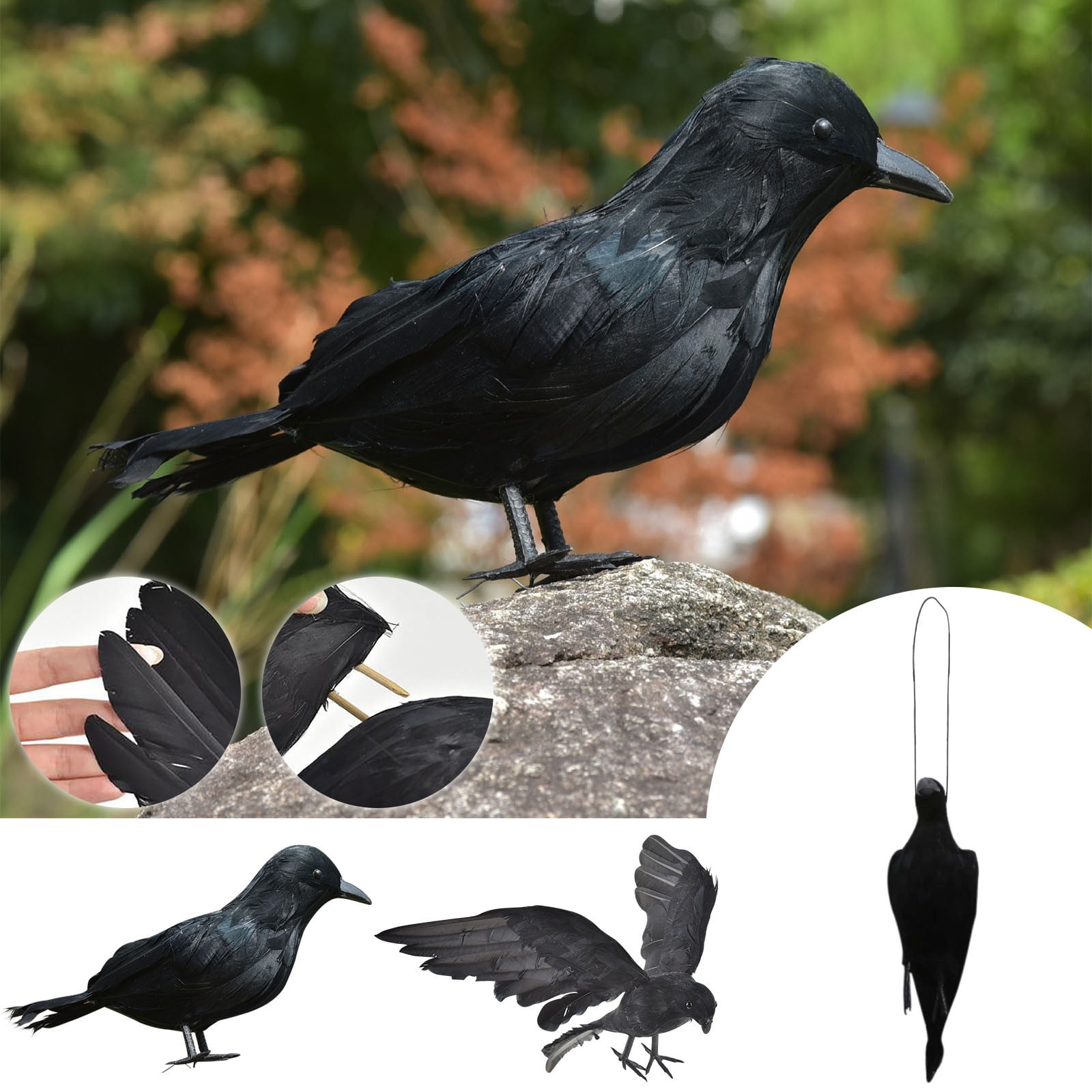 Rojia Realistic Hanging Dead Crow, Lifesize Extra Large Black Feathered ...