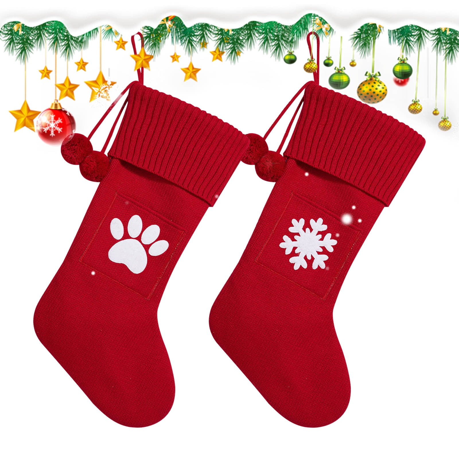Rojia Red Christmas Stockings, 16..5 Inches Large Knit Pet Stocking ...