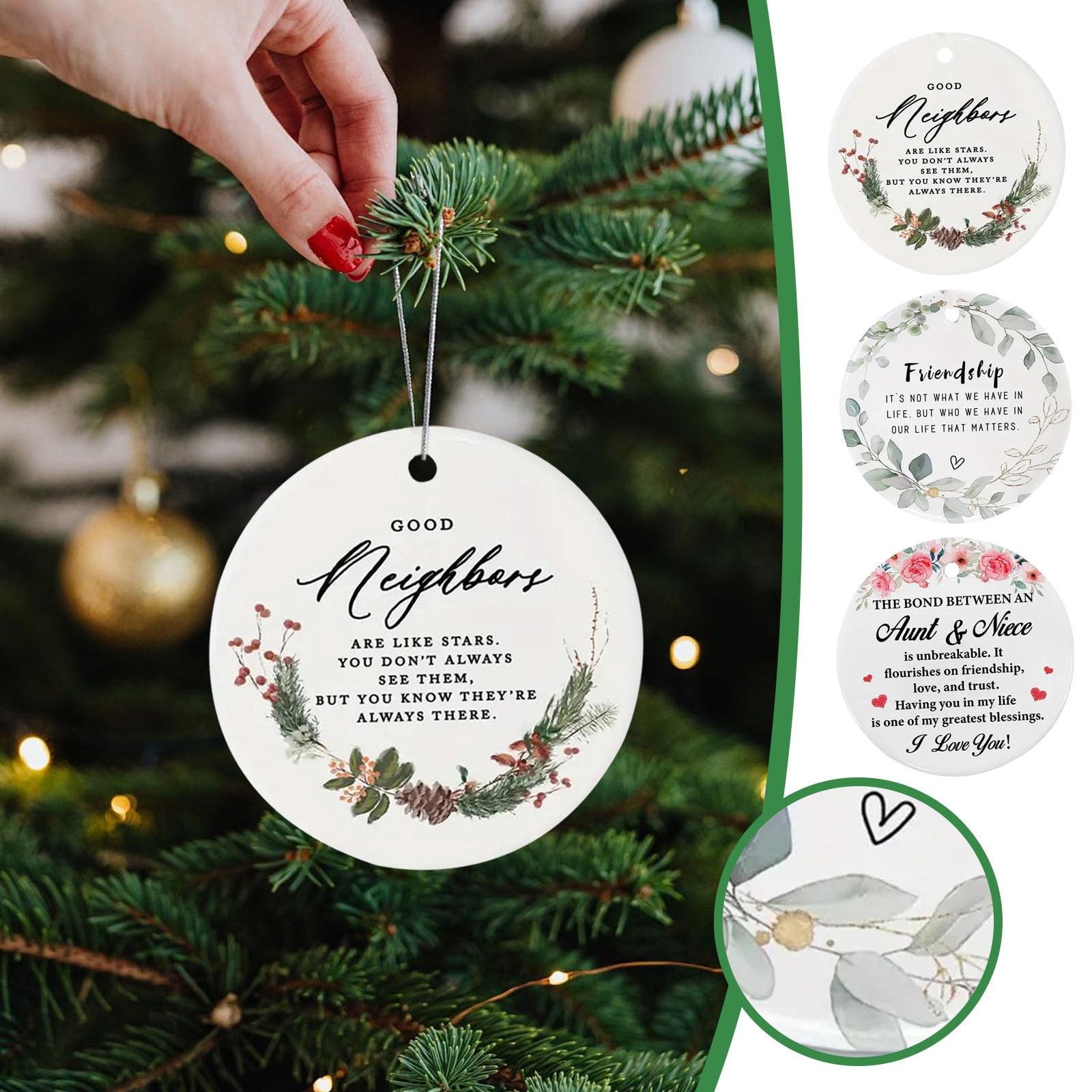 Rojia Round Ceramic Porcelain Christmas Tree Ornament Keepsake Gift ...