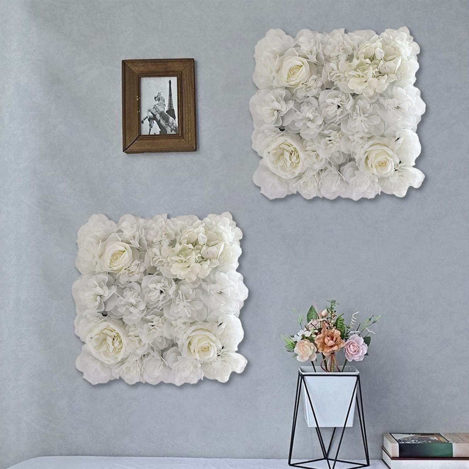 Silk Flower Wall Panels Backdrop 13.7inch x 13.7inch, Floral Wall Mat ...