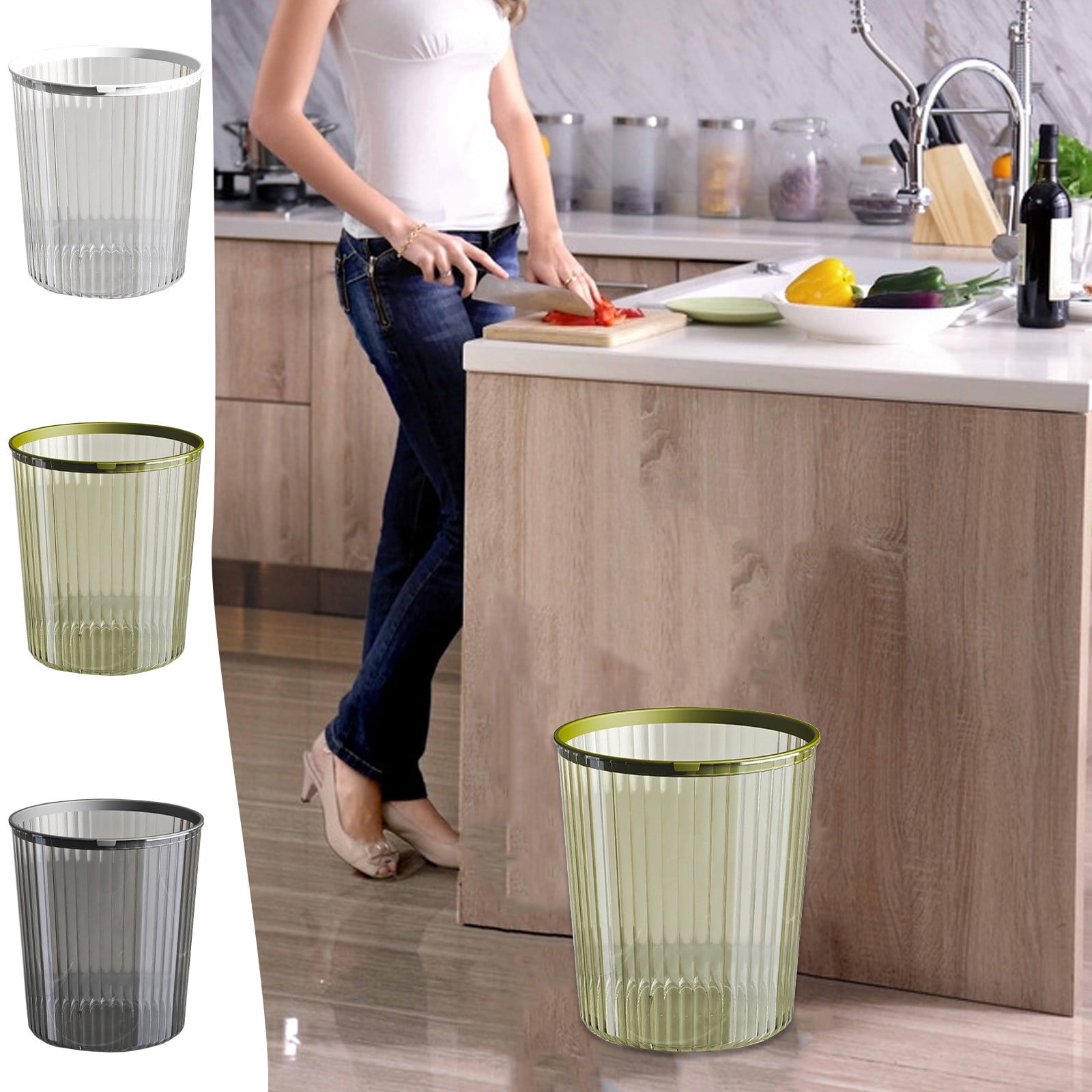 Small Trash Can, Clear Garbage Can Plastic Waste Basket for Bathroom ...