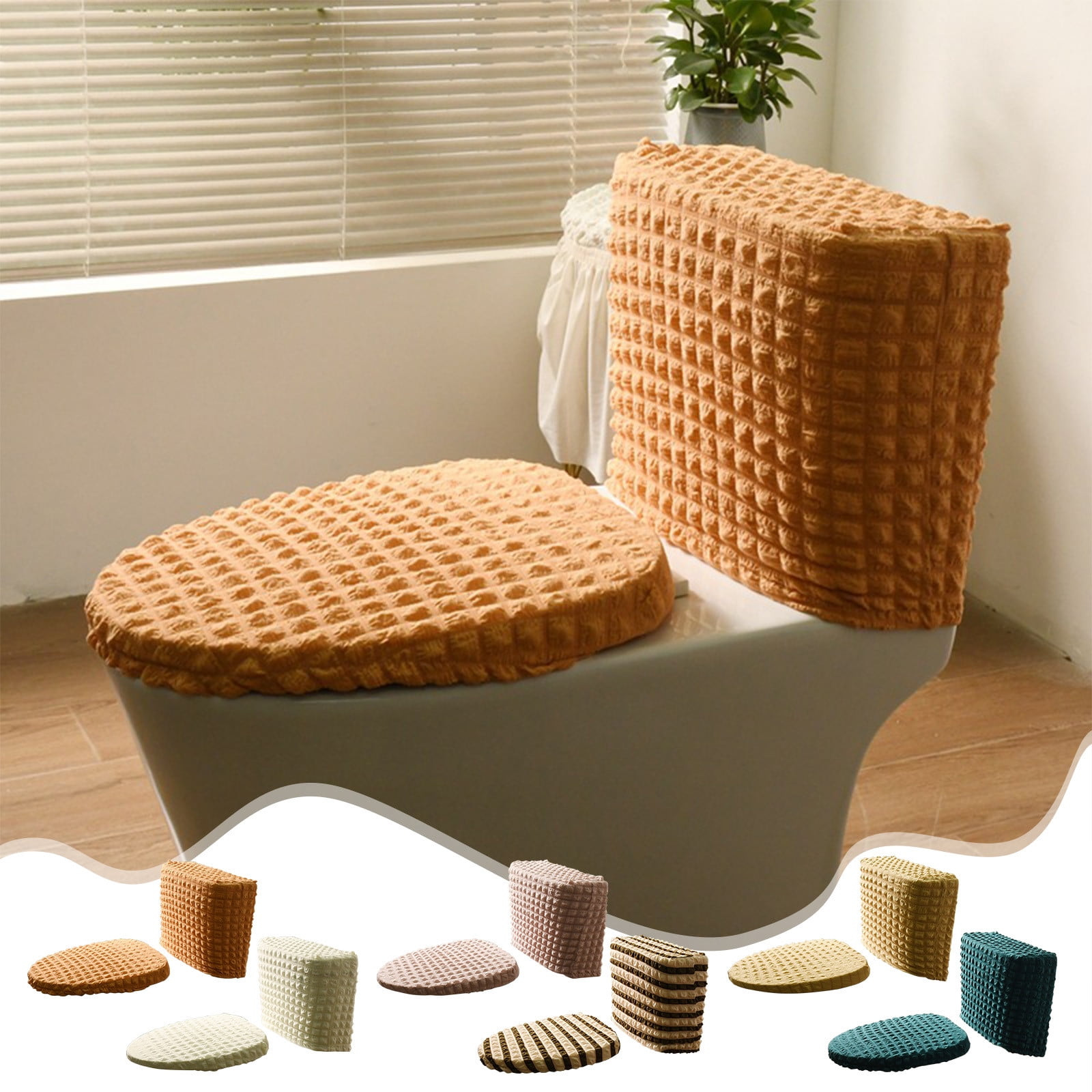 Toilet Lid Cover and Toilet Tank Cover Stretch Toilet Covers Set for ...