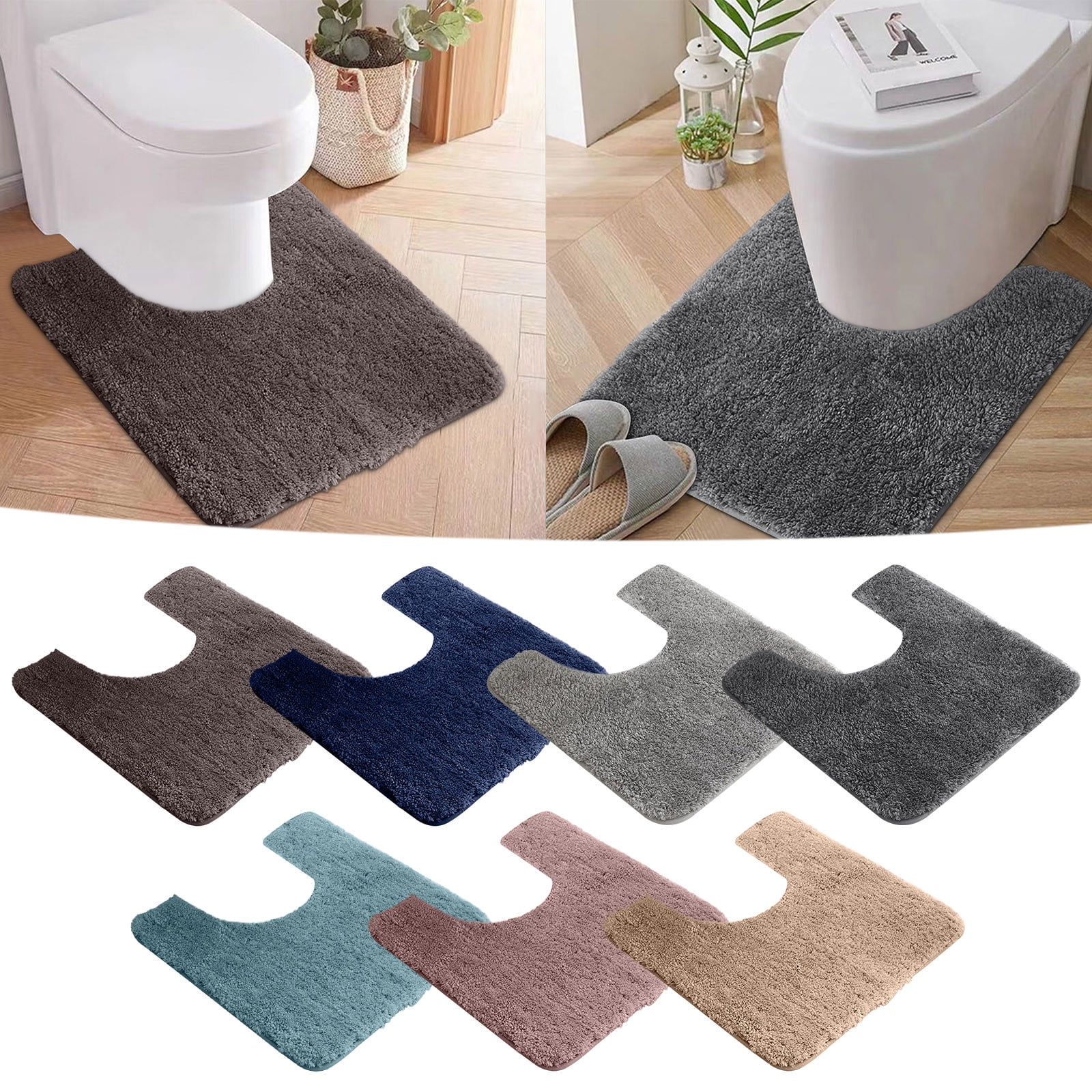 U-Shaped Contoured Toilet Rugs for Bathroom , Non-Slip and Absorbent ...