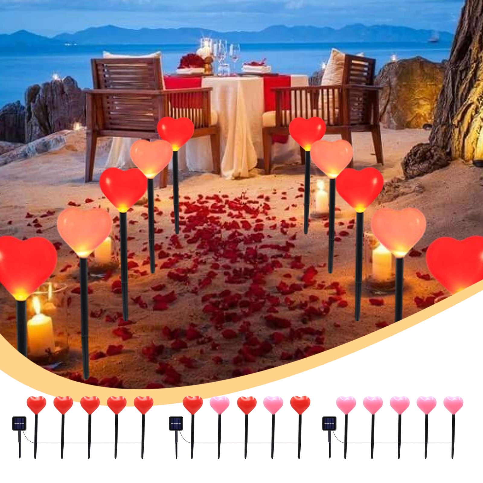 Valentine's Day Heart Shape Solar Lights Outdoor, Set of 5 Waterproof ...