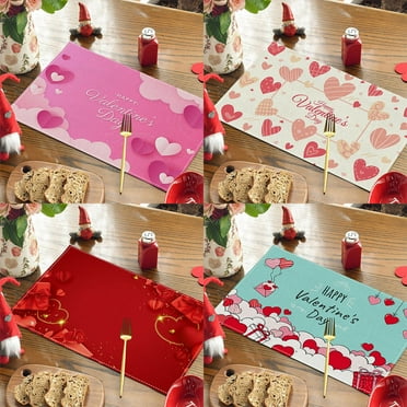 SPXUBZ Valentine's Day Placemats, Pink Gradient Watercolor Love 18x12 ...