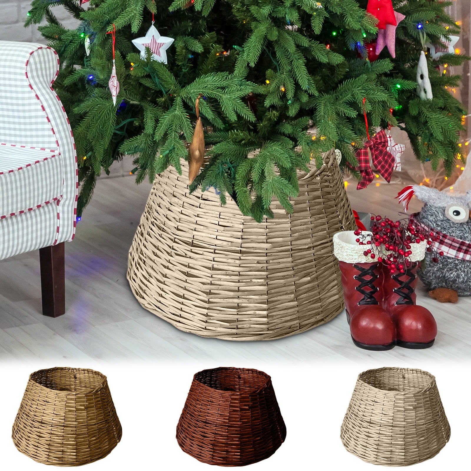 Wicker Christmas Tree Collar, Real Wood Basket Weave Large Willow Tree ...