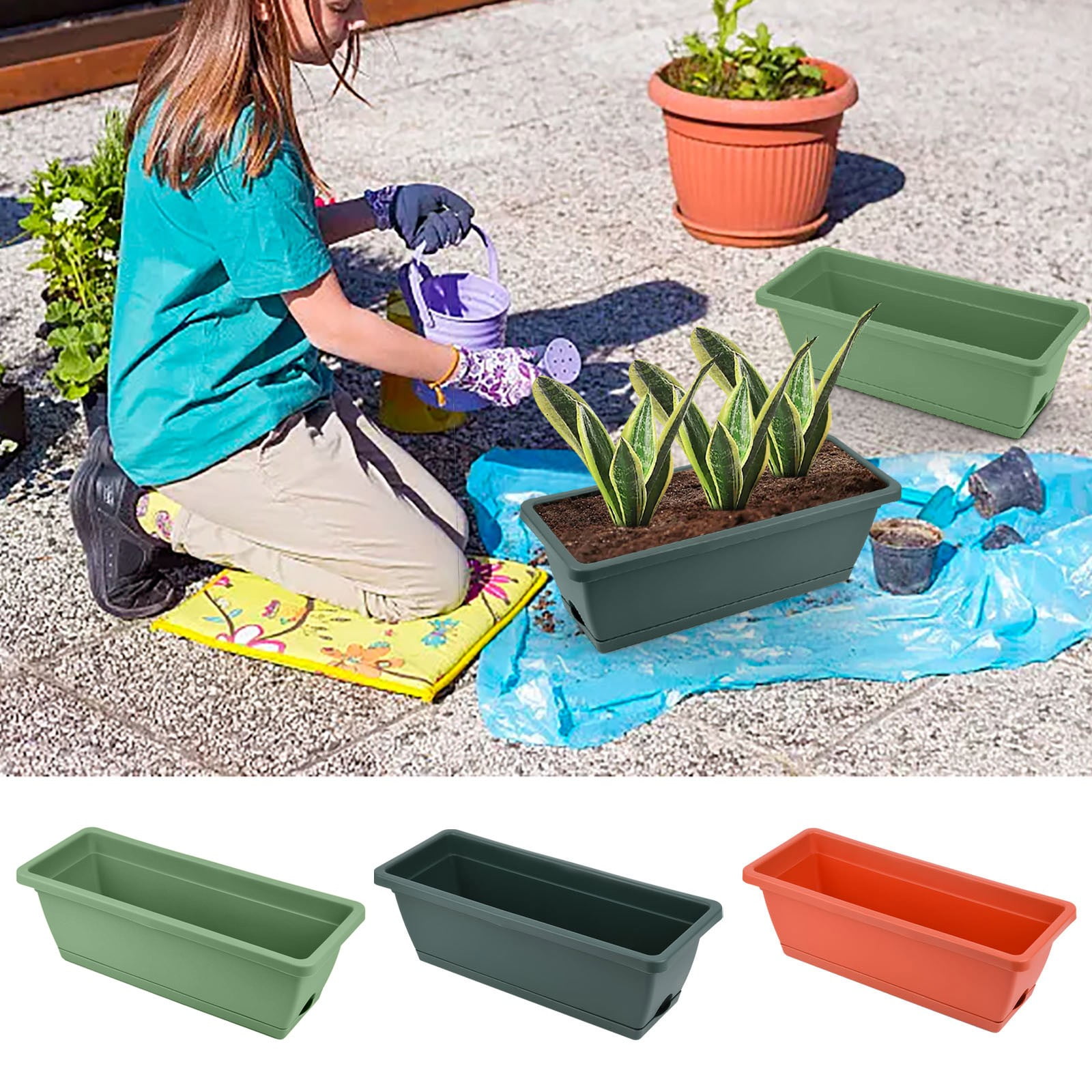 Window Boxes Planters, 14.7 inch Large Herb Planters with Tray, Indoor ...