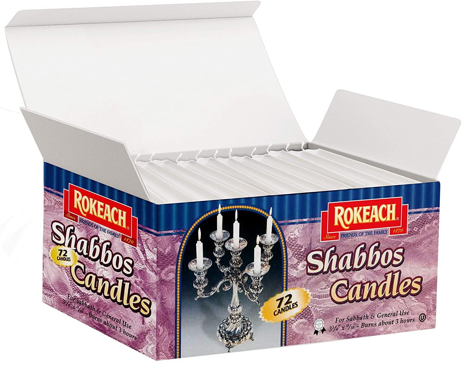Rokeach Shabbat Candles, Unscented, White, 3-Hour Burn Time, Paraffin ...