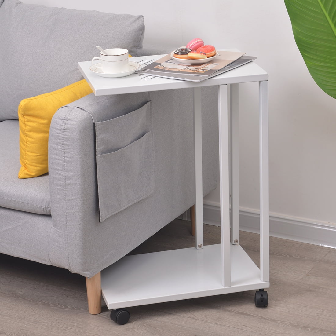 RokiaTek Small Side Table for Couch, Laptop C Table with Wheels, Metal ...