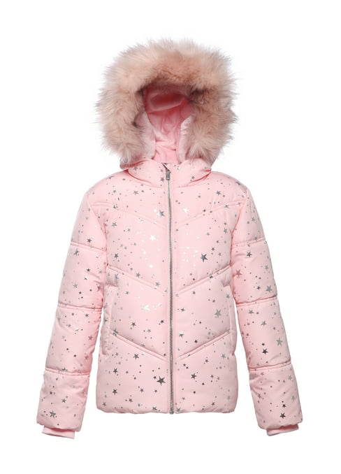 Girls Fleece Lined Heavy Winter Parka Jacket Coat Faux Fur Trim Zip-Off ...