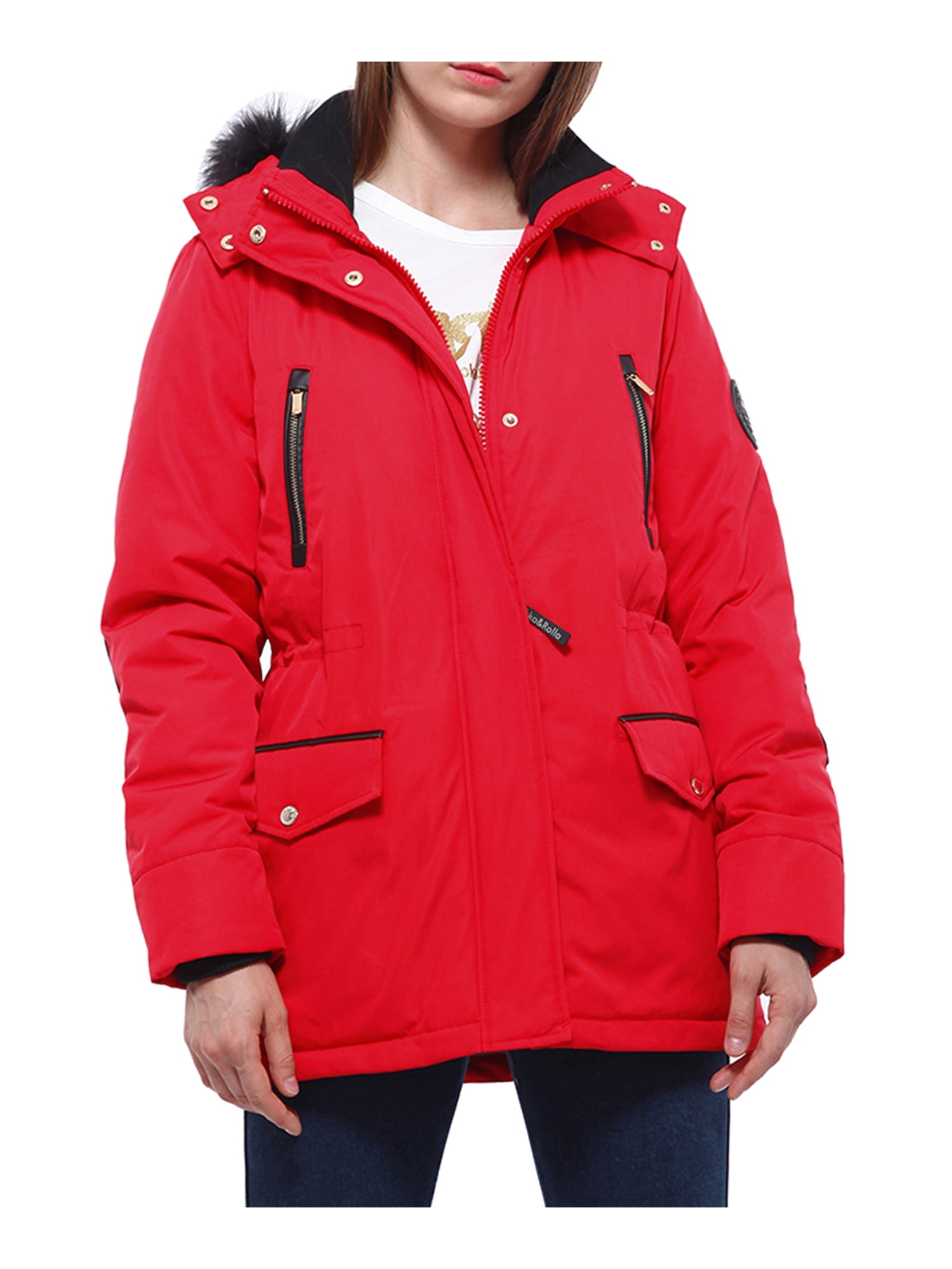 Rokka&Rolla Women's Winter Coat with Faux Shearling Hood Parka Jacket ...