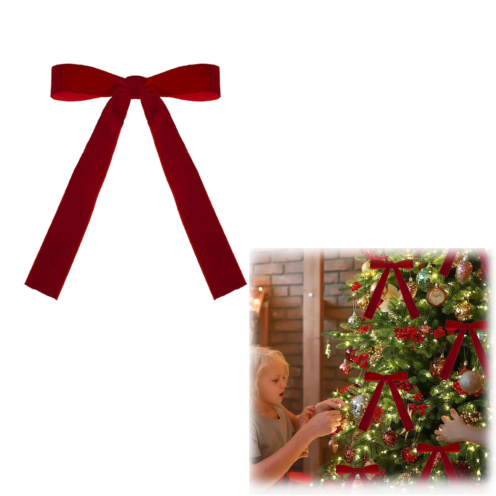 Rokment DIY Red Velvet Bows for Christmas Tree Decorations Velvet ...