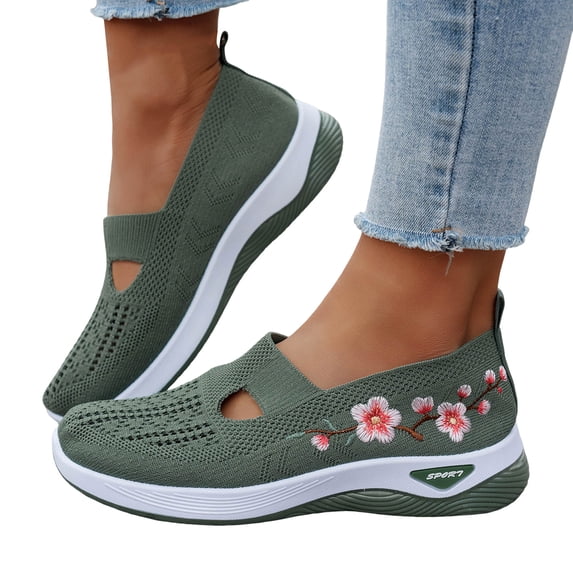 Rokment Floral Embroidered Ortho Walking Shoes for Women Comfortable ...