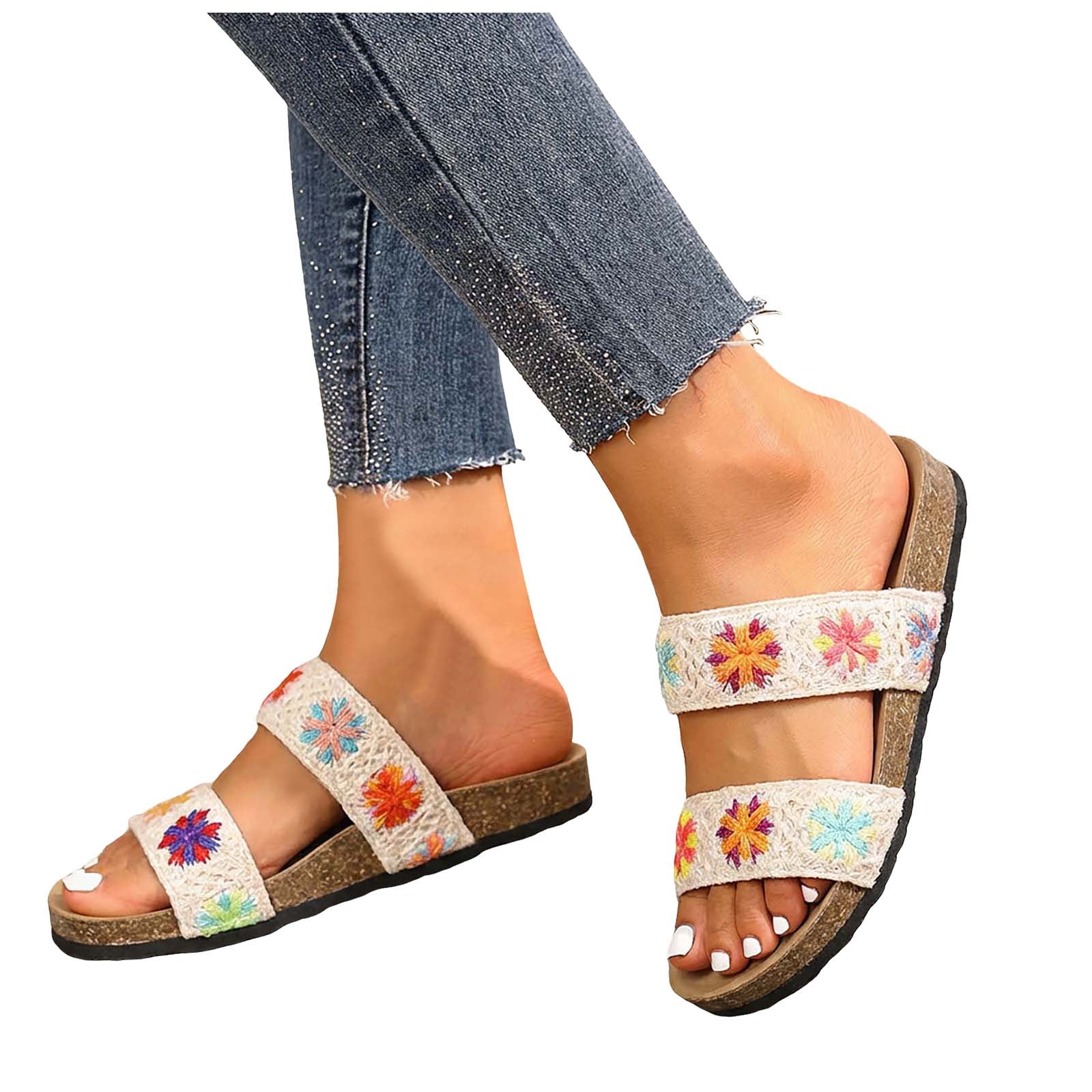 Rokment Flower Crochet Cork Footbed Slides Sandals for Women 2026 ...