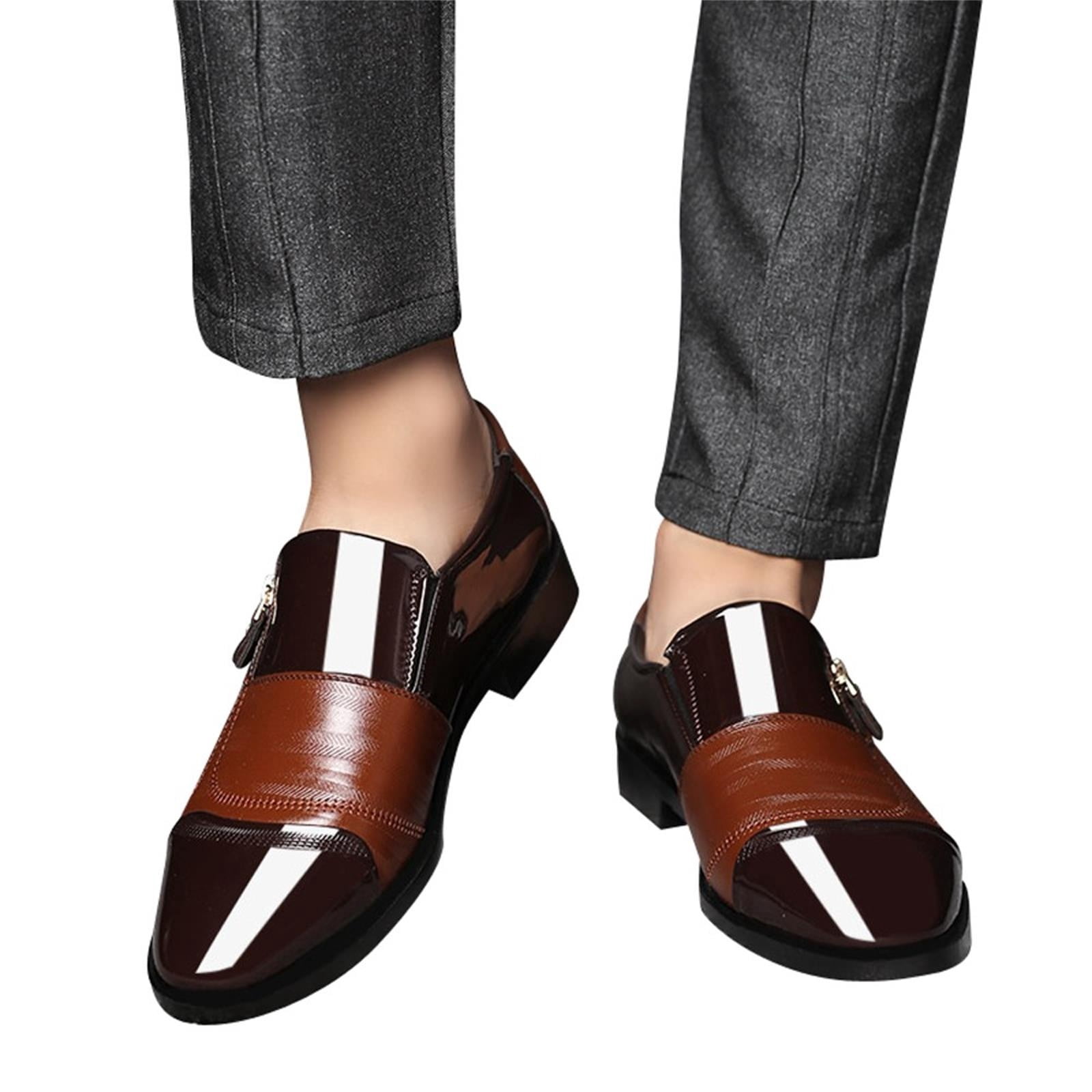 Rokment Mens Oxfords 2026 Spring Fall Leather Zip up Pointed Toe ...