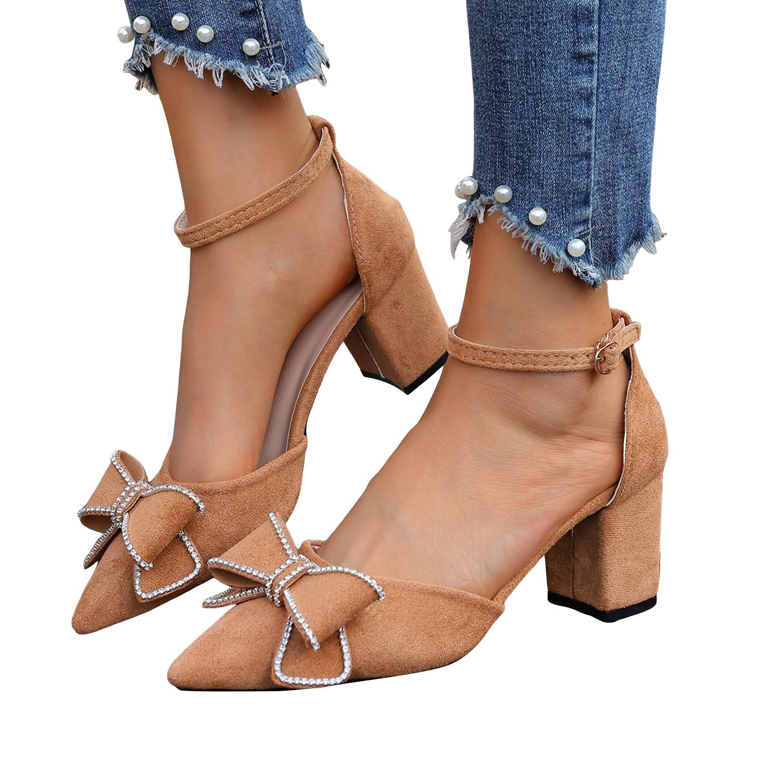 Rokment Sparkly Rhinestones Bow High Heels Dressy Shoes for Women ...