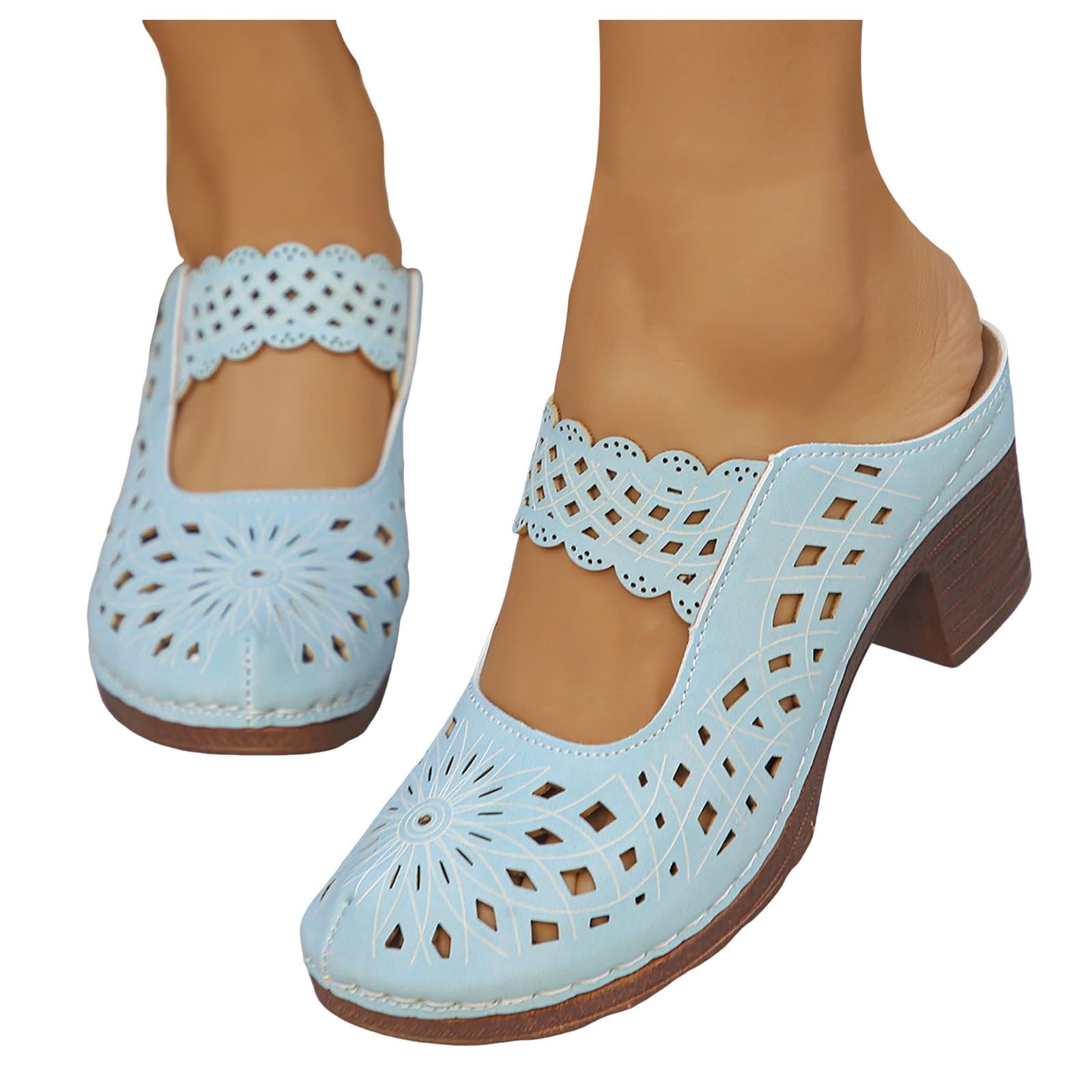 Rokment Vintage Closed Toe Clogs High Heels Mules Backless Sandals for ...