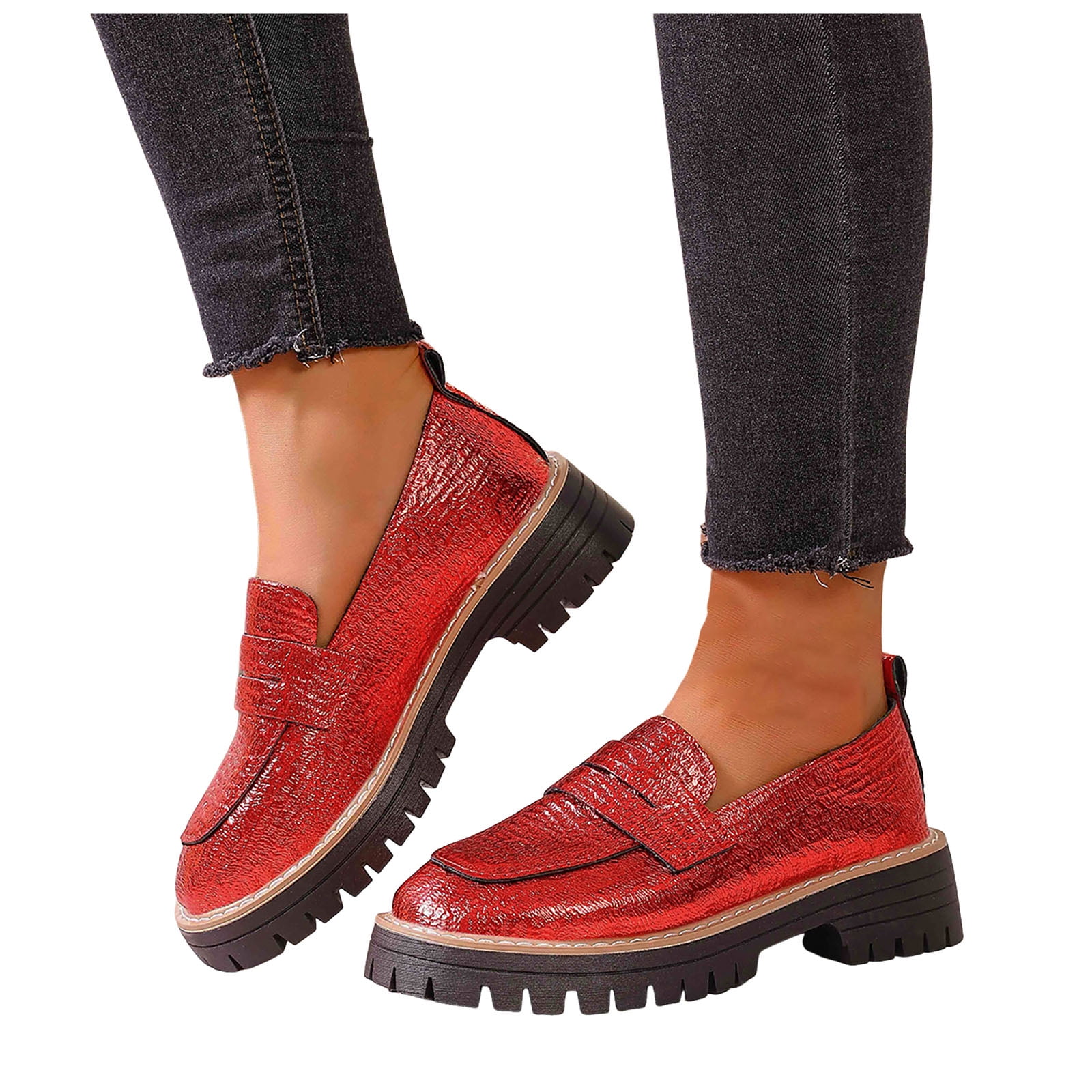 Rokment Women's Metallic Glitter Slip on Penny Loafers Oxfords Walking ...