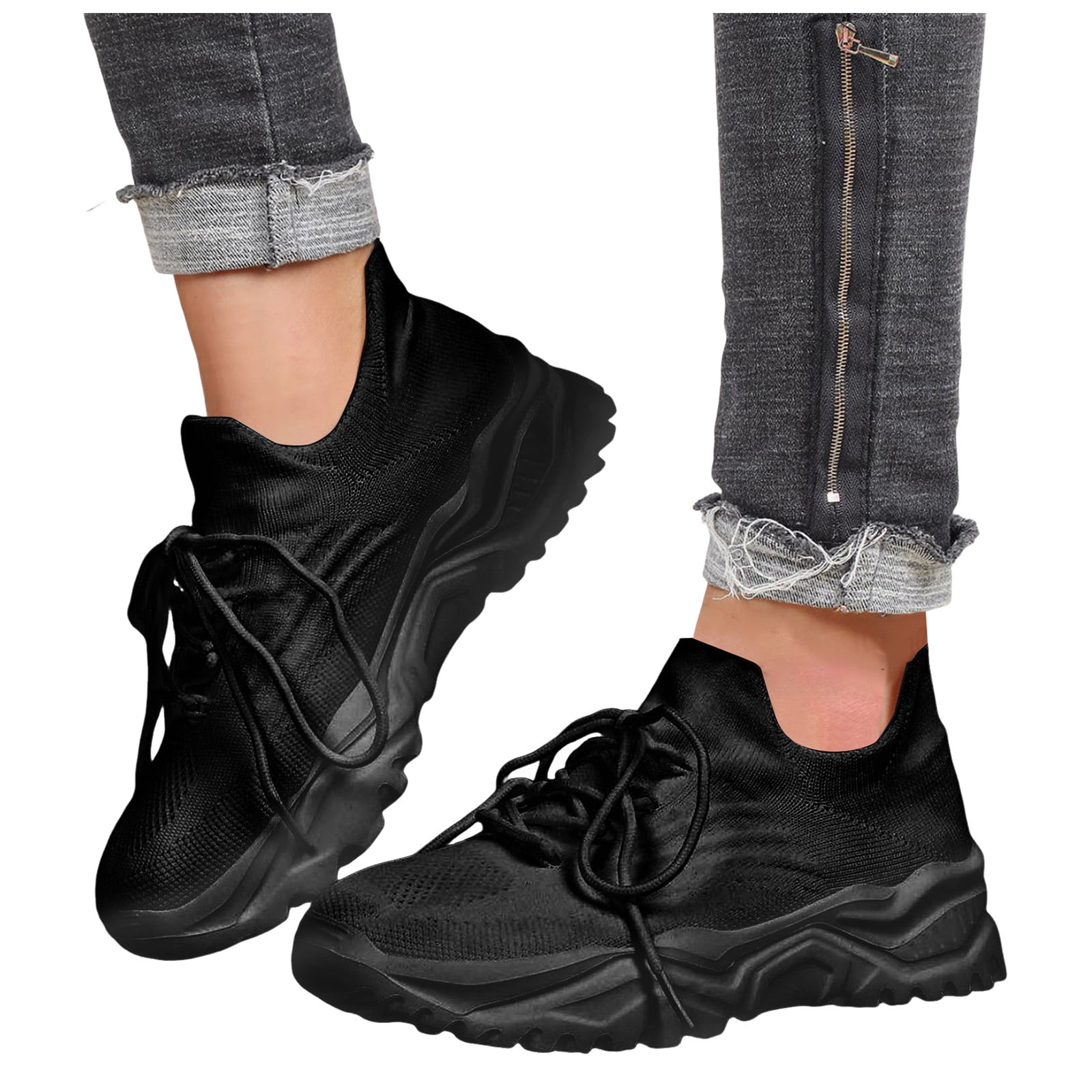 Rokment Women's Platform Running Tennis Shoes 2026 Spring Fall Knitted ...