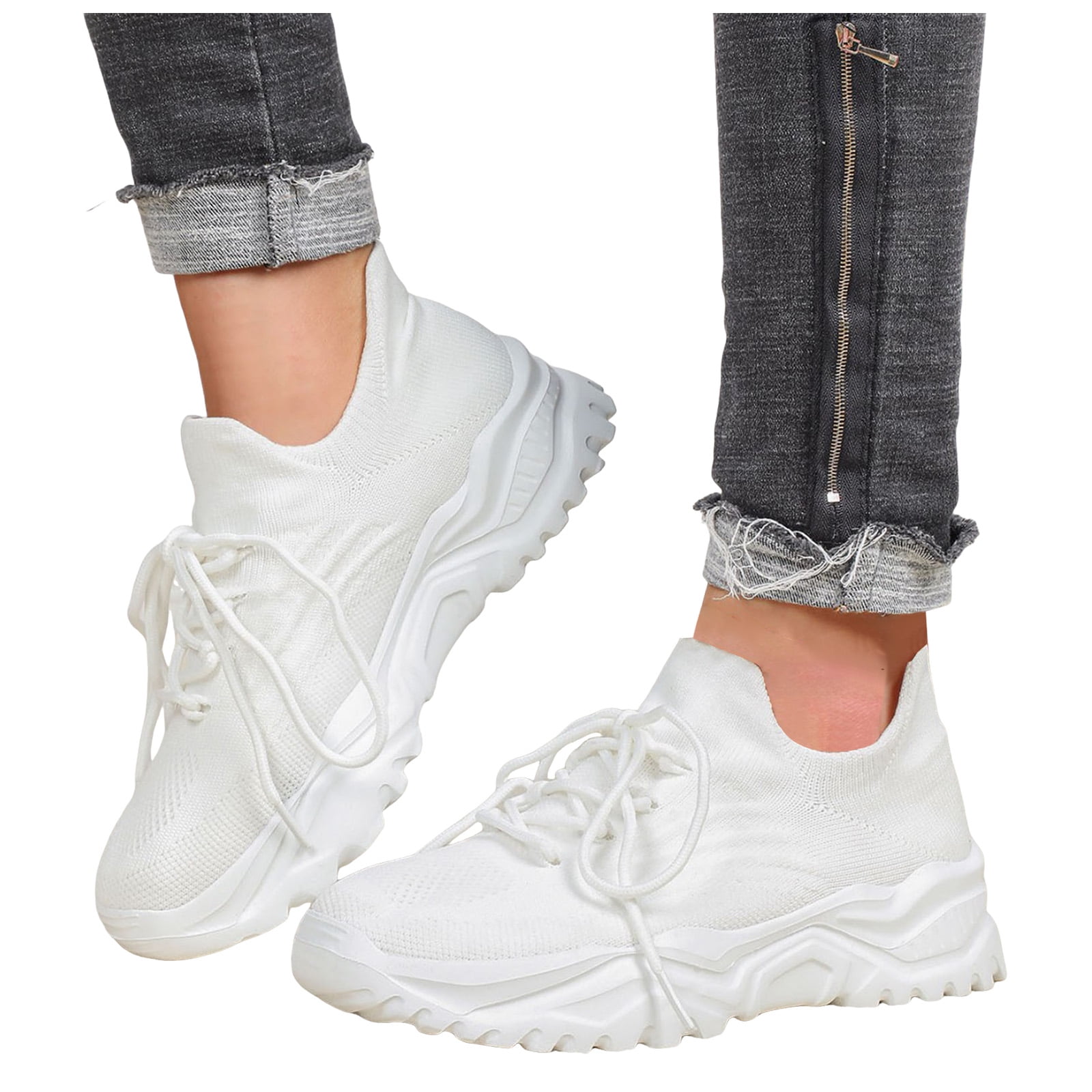 Rokment Women's Platform Running Tennis Shoes 2026 Spring Fall Knitted ...