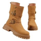 Rokment Women's Wide Mid Calf Platform Combat Boots Punk Fashion Casual ...