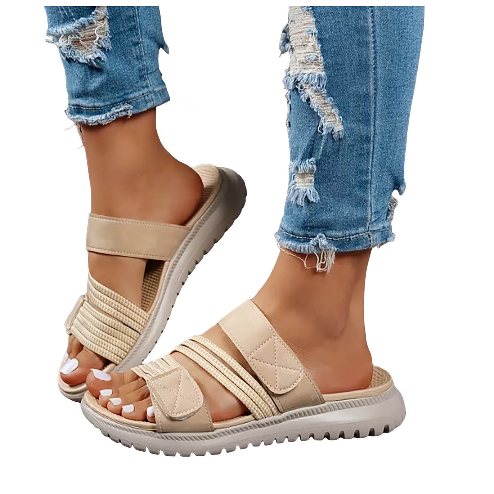 Rokment Womens Orthopedic Walking Flat Sandals Comfortable Memory Foam ...