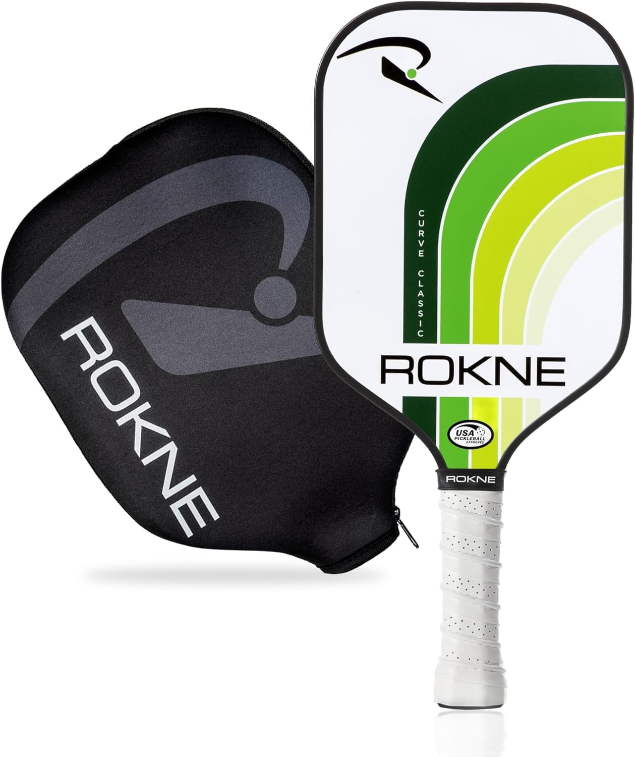 Rokne Curve Classic Fiberglass Pickleball Paddle Long Handle with Pro ...