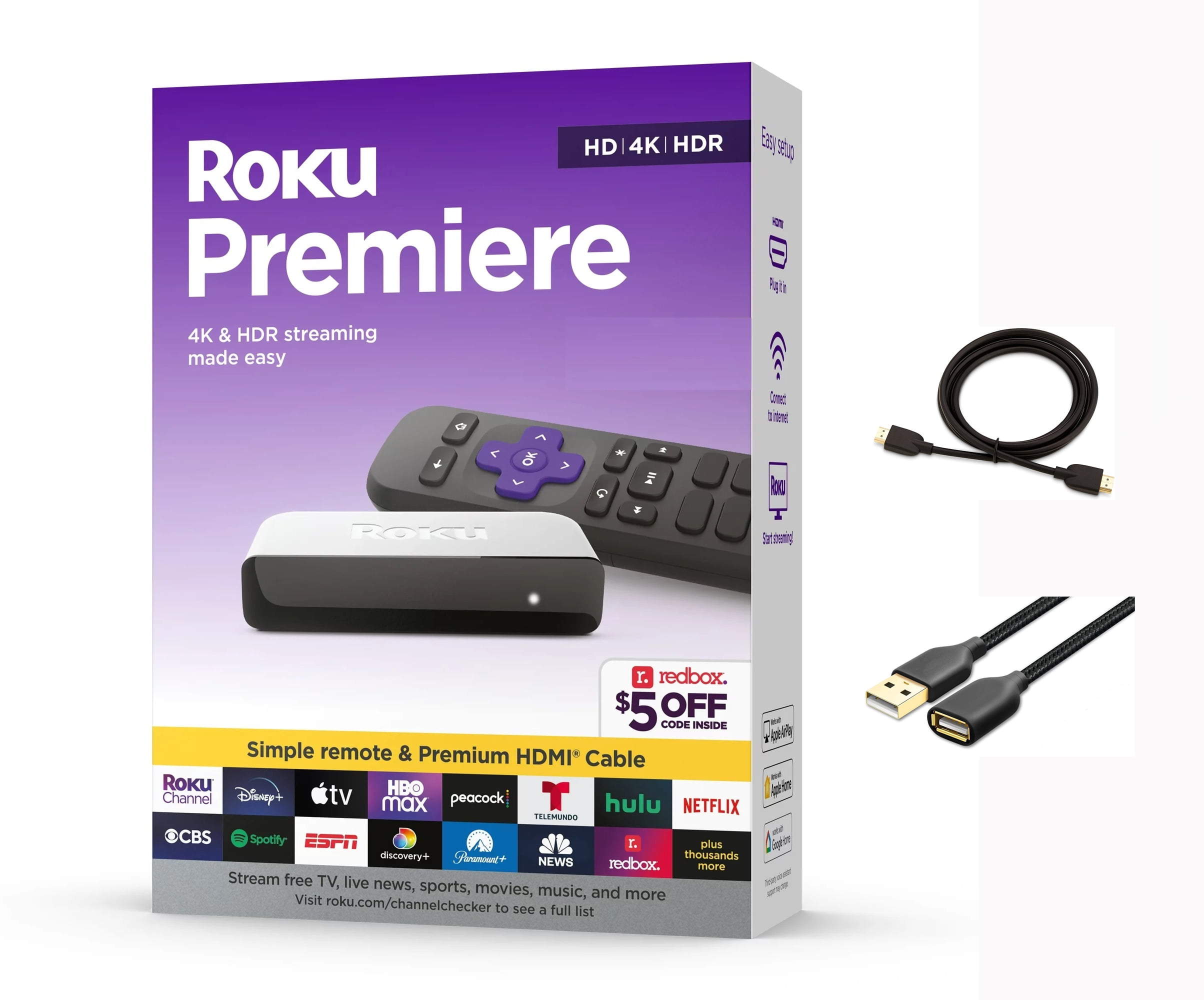 Free Shipping! Roku 3920RW Premiere, Wi-Fi/4K/HDR Streaming Media ...