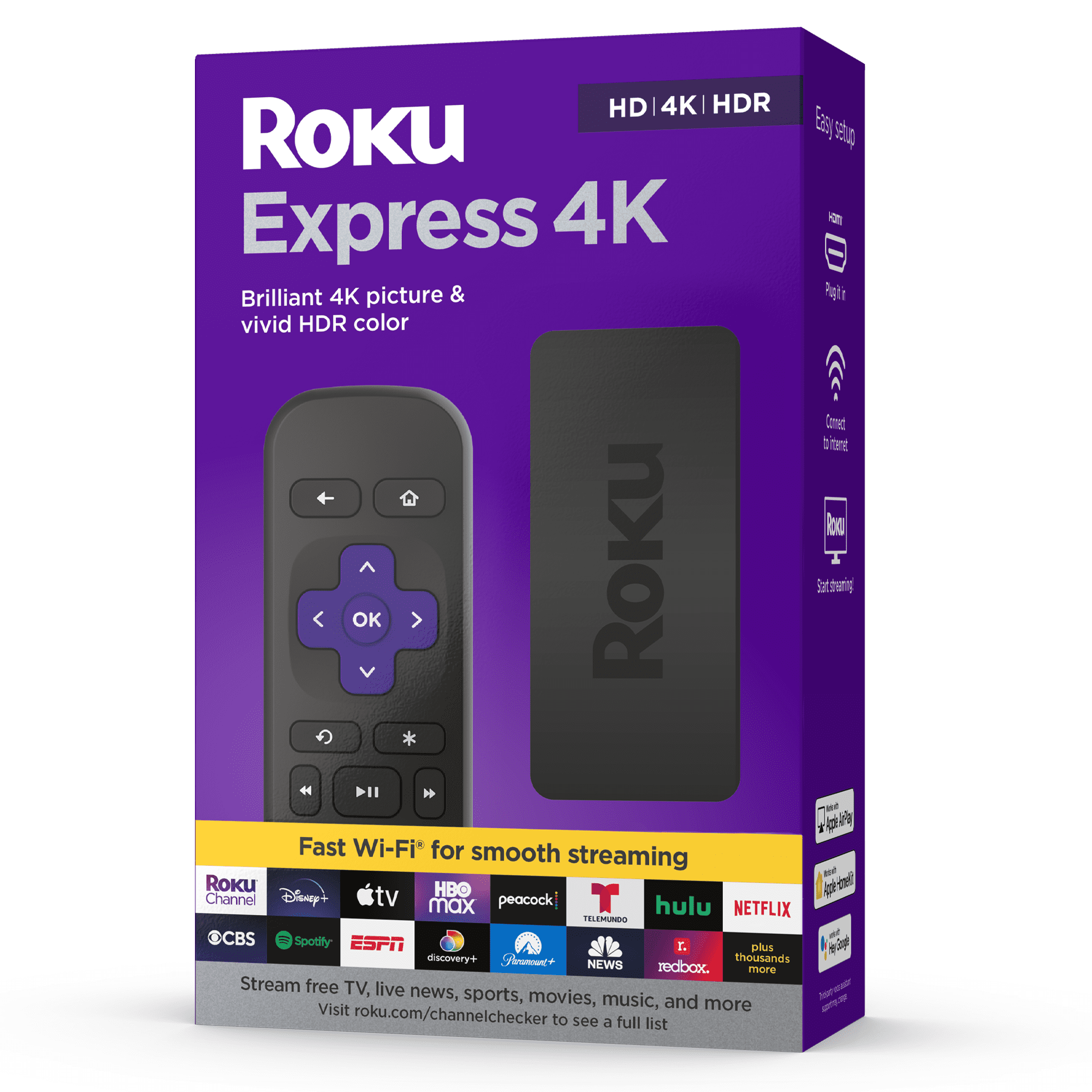 Roku Express 4K Streaming Player | HD, 4K, HDR | Standard Remote with ...