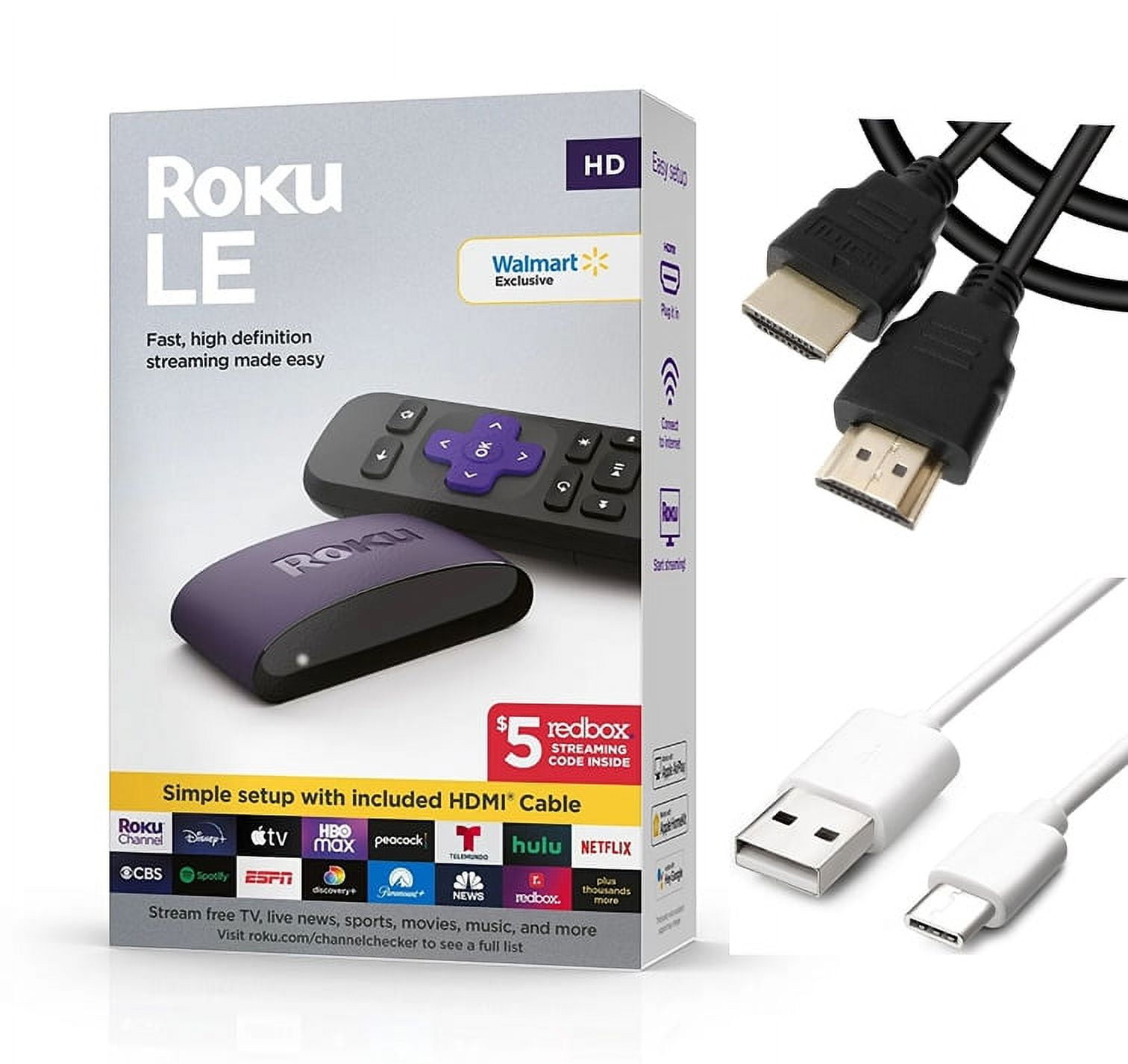 Roku LE HD Streaming Media Player with Wi-Fi, High Speed HDMI Cable ...