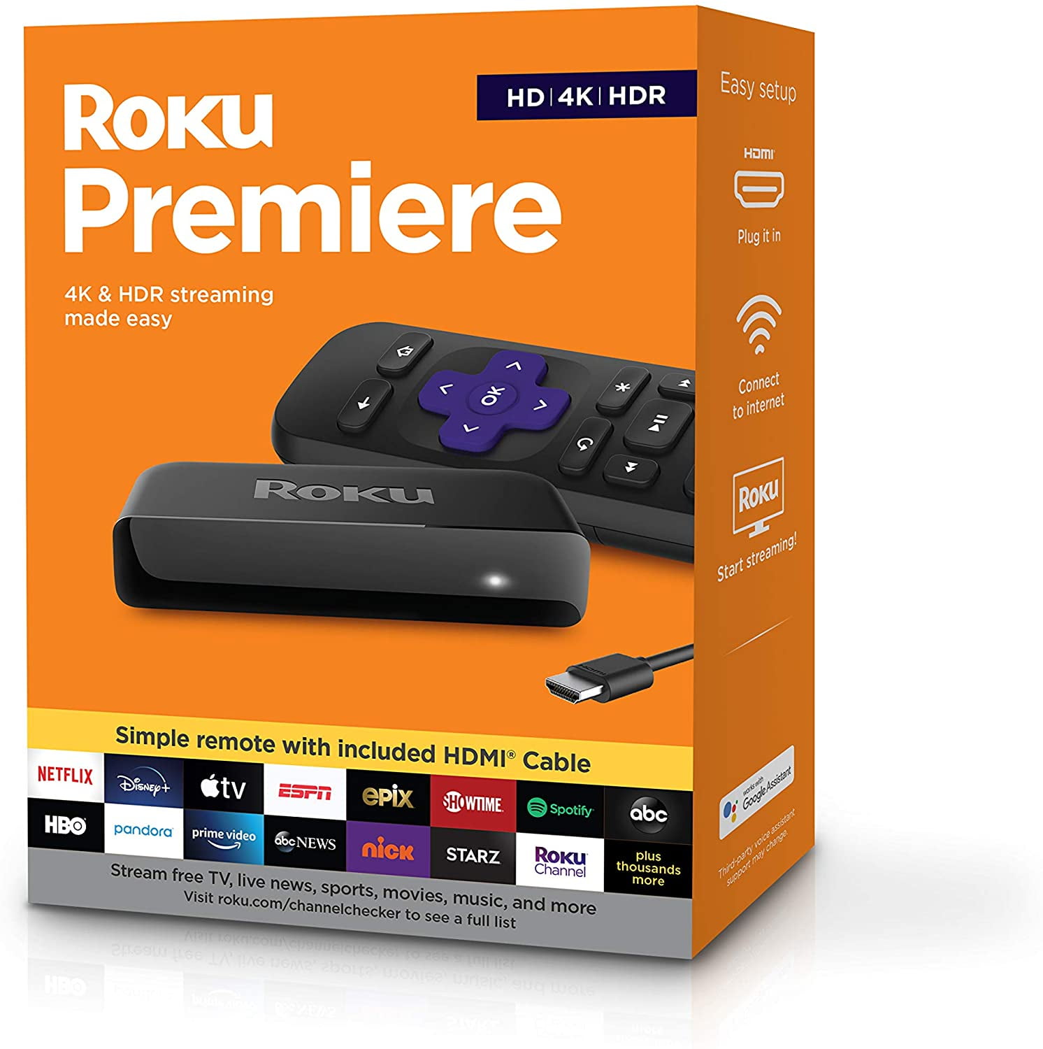 Roku Premiere, HD 4K HDR Streaming Media Player, Simple Remote, Premium ...