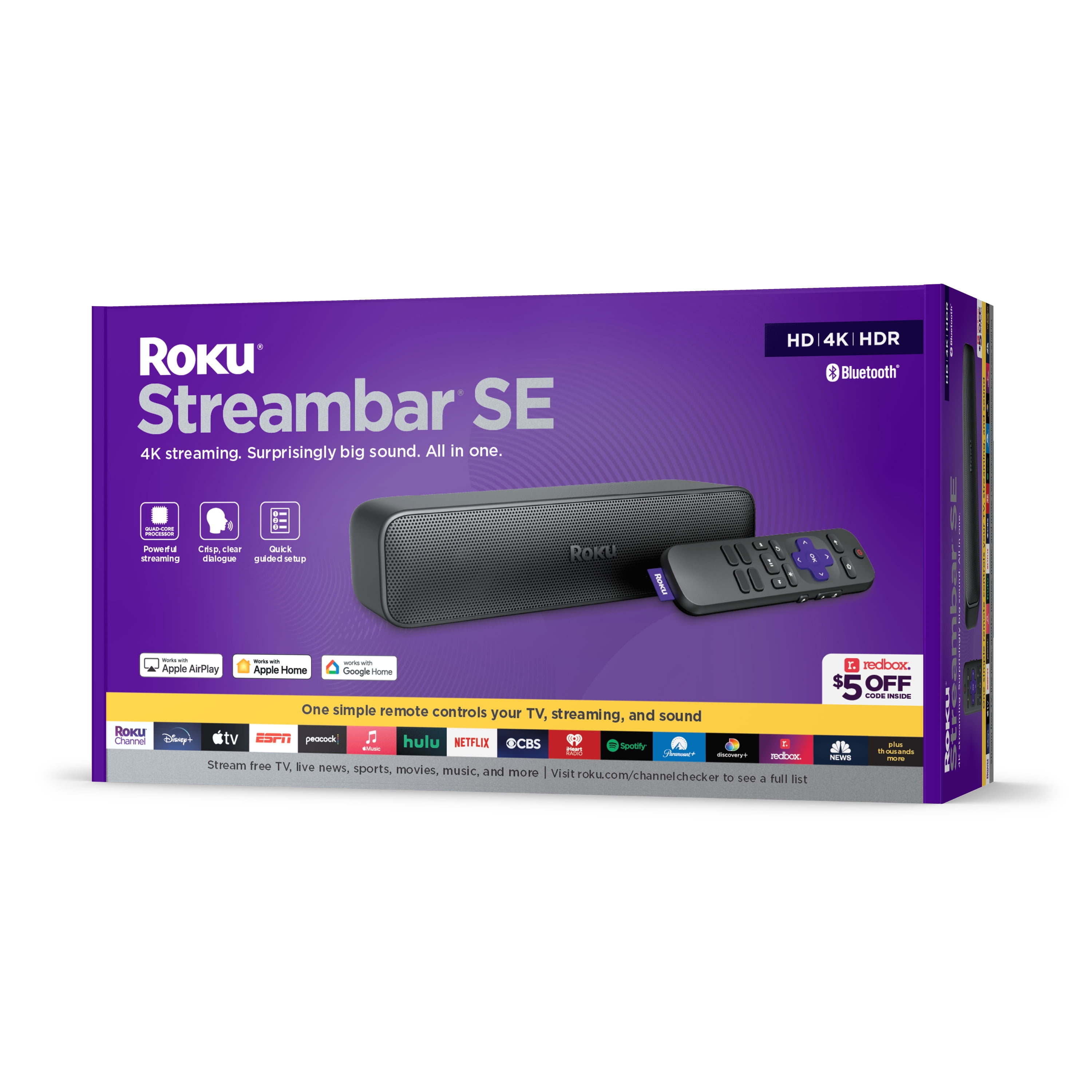 Roku Streambar SE - 2-in-1 TV Soundbar with Built-in Streaming, Premium ...