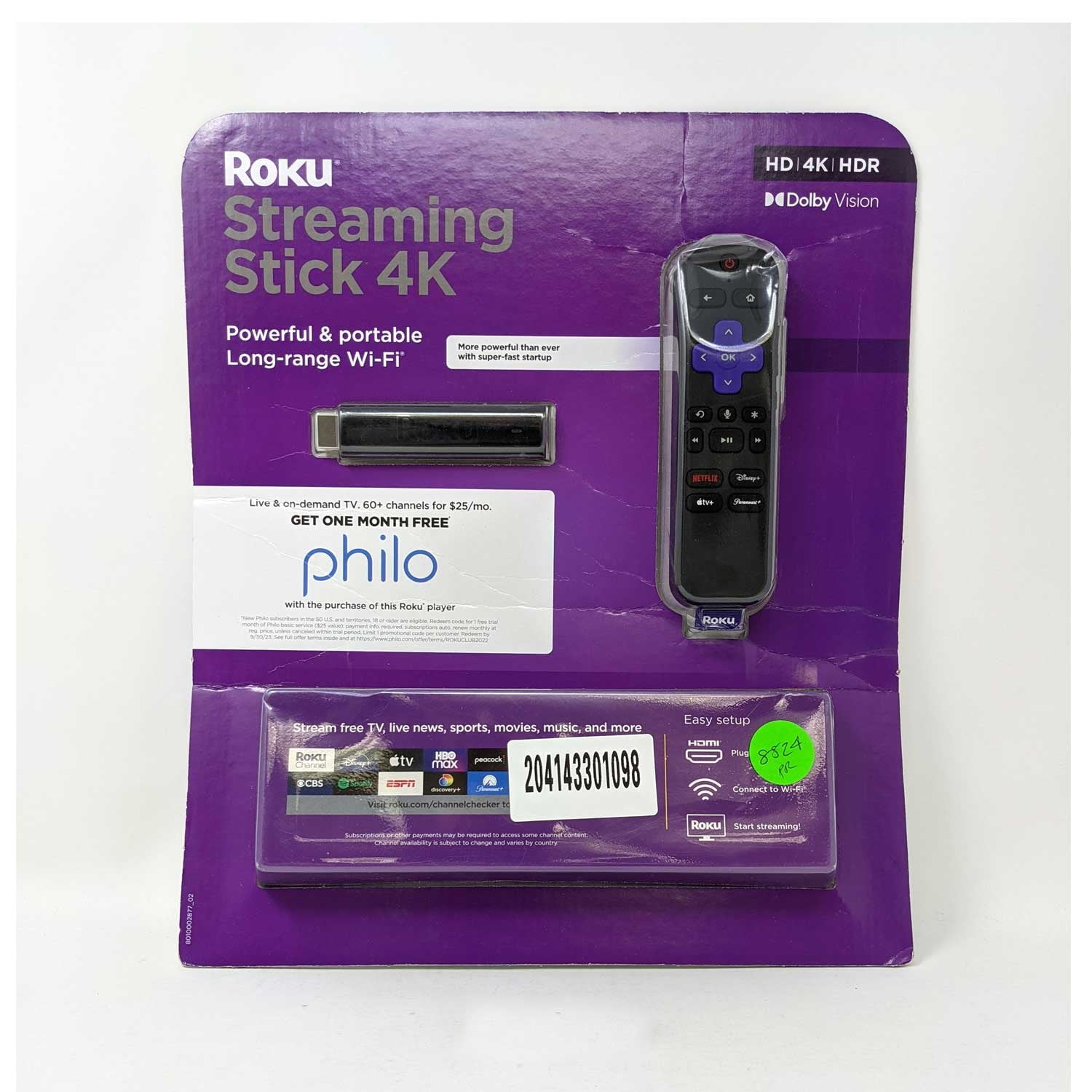 Roku Streaming Stick 4K 3820 HD|4K|HDR with Dolby Vision One Month Philo Free - Walmart.com