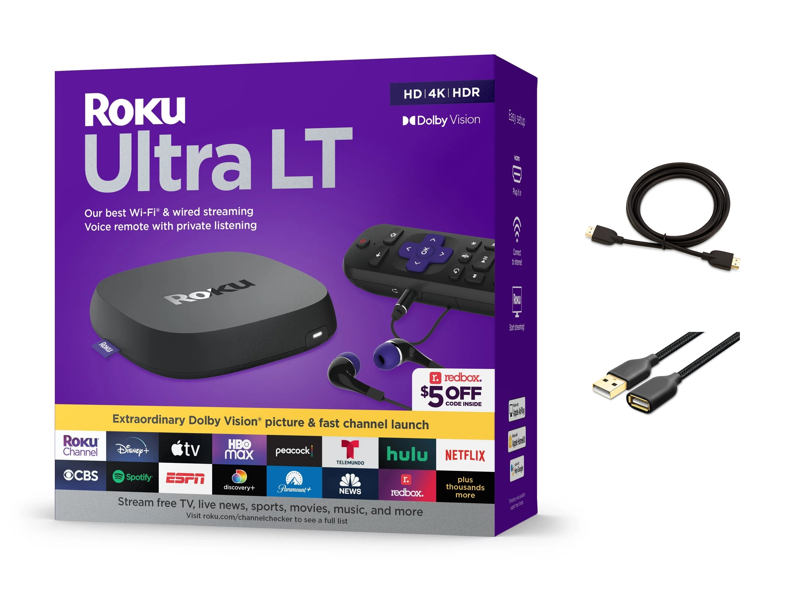 Roku Ultra LT 4K HDR, Dolby Vision, Wi-Fi, Voice Remote, HDMI Cable ...