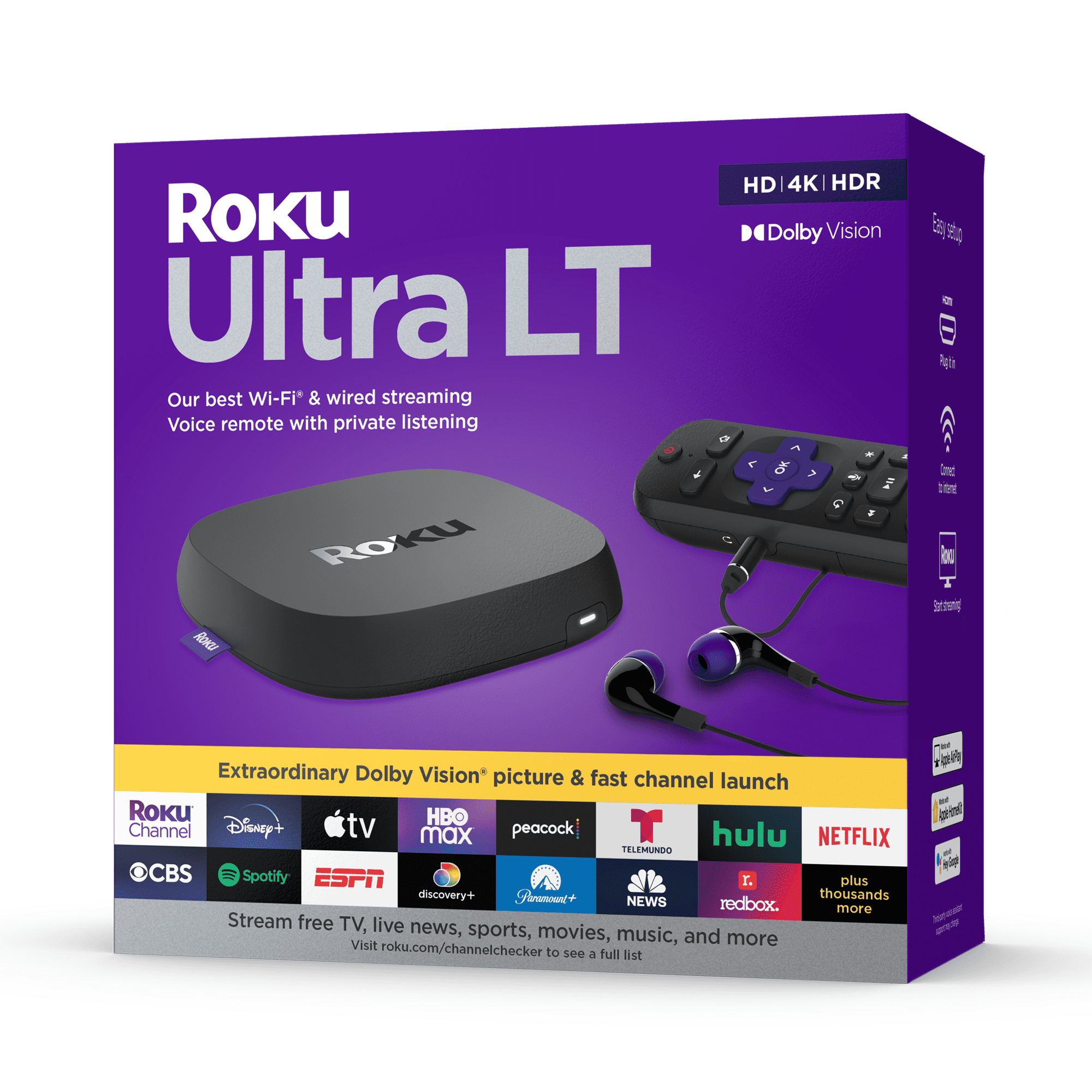 Roku Ultra LT 4K/HDR/Dolby Vision Streaming Device with Voice Remote ...